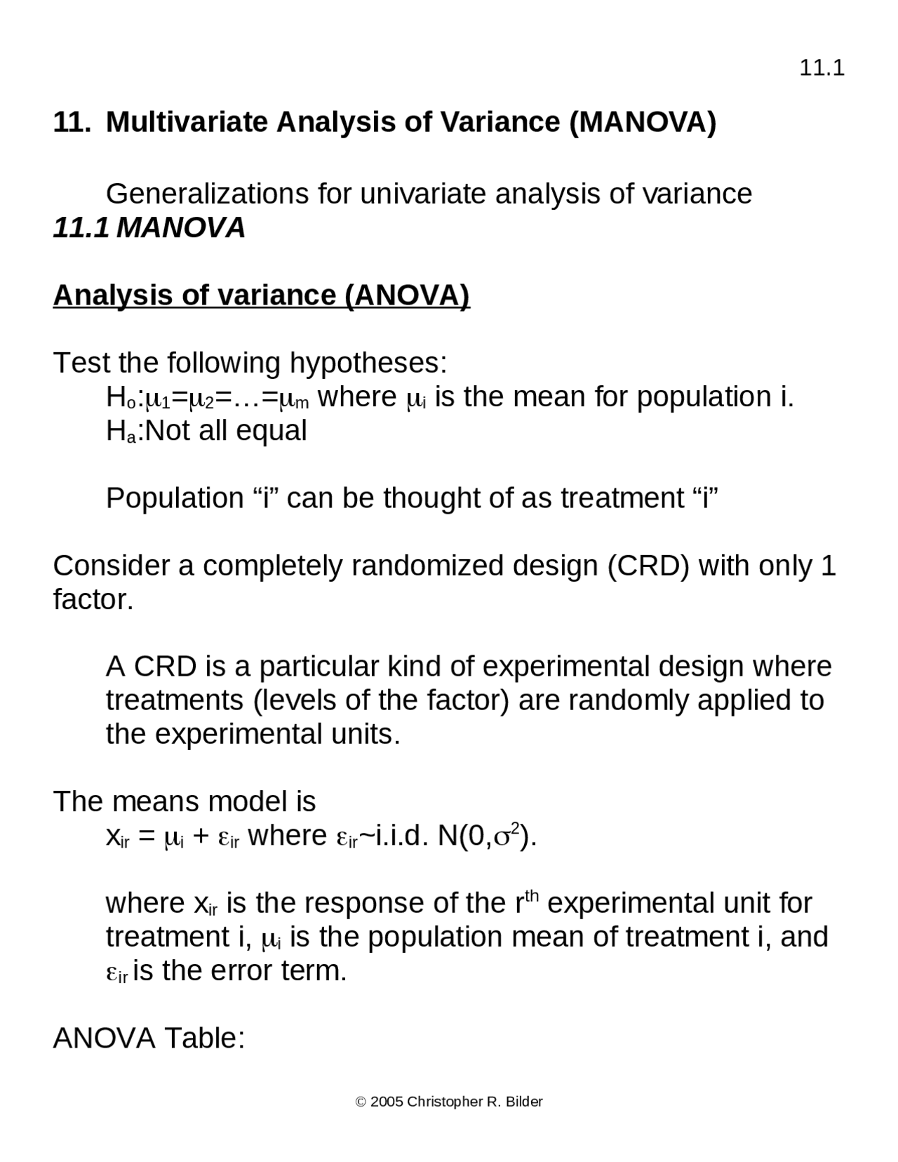 Multivariate Analysis Of Variance Notes Stat 873 Docsity