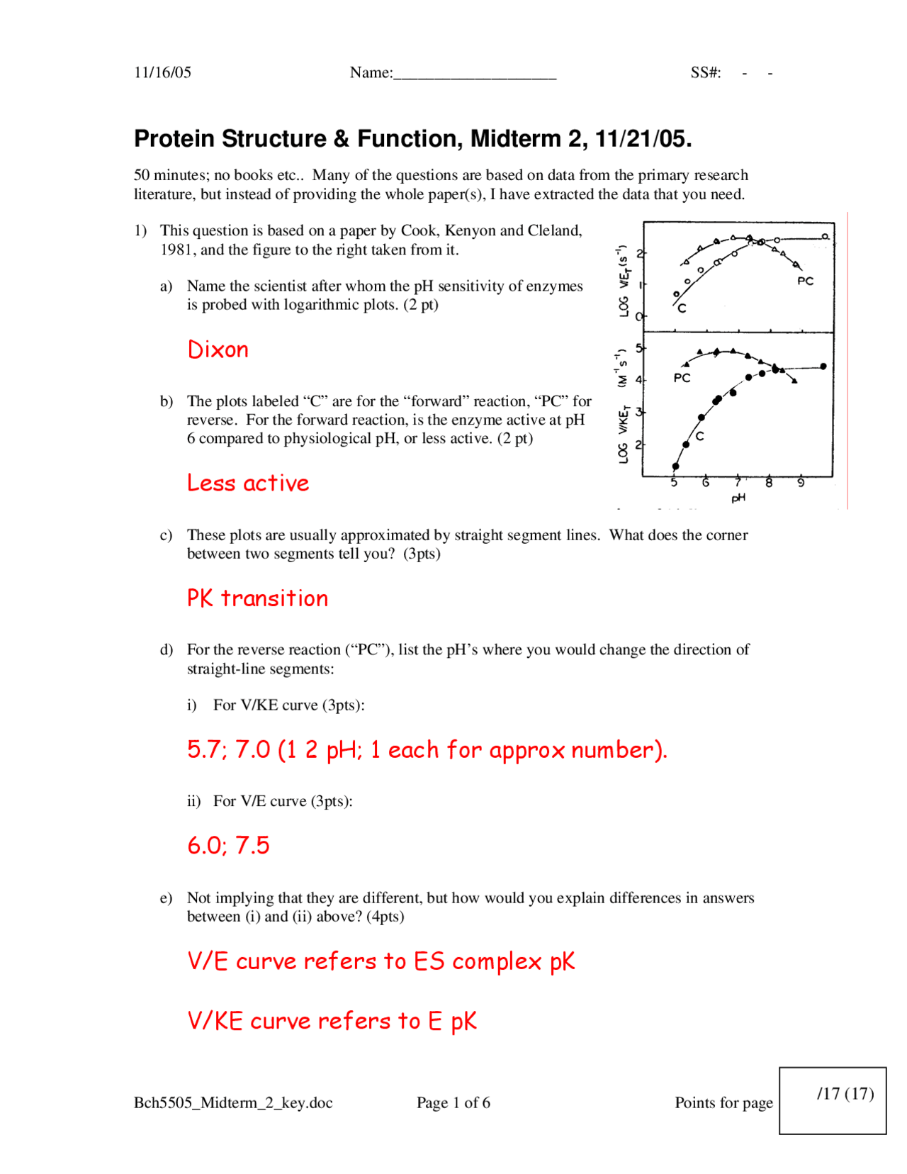 Protein Structure And Function Midterm Exam 2 Questions Bch 5505