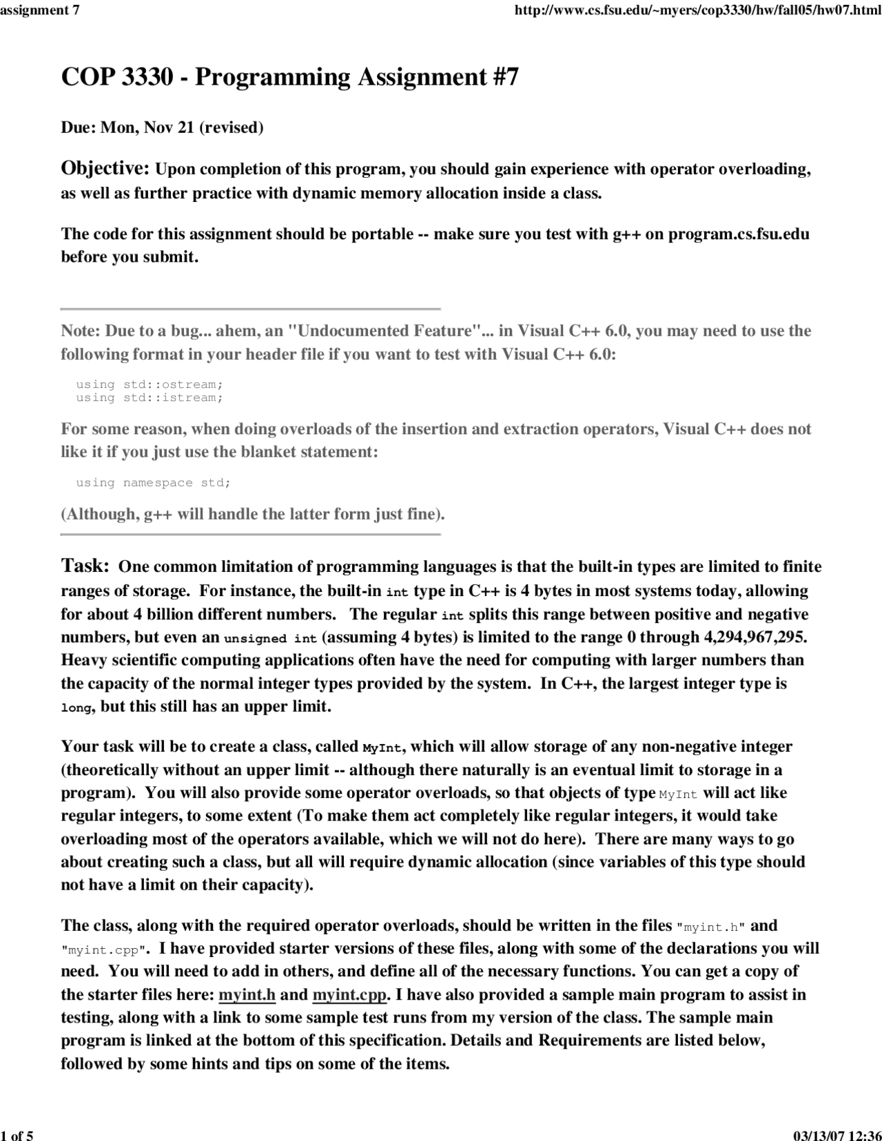 Notes On Programming Assignment 7 Object Oriented Programming Cop 4635