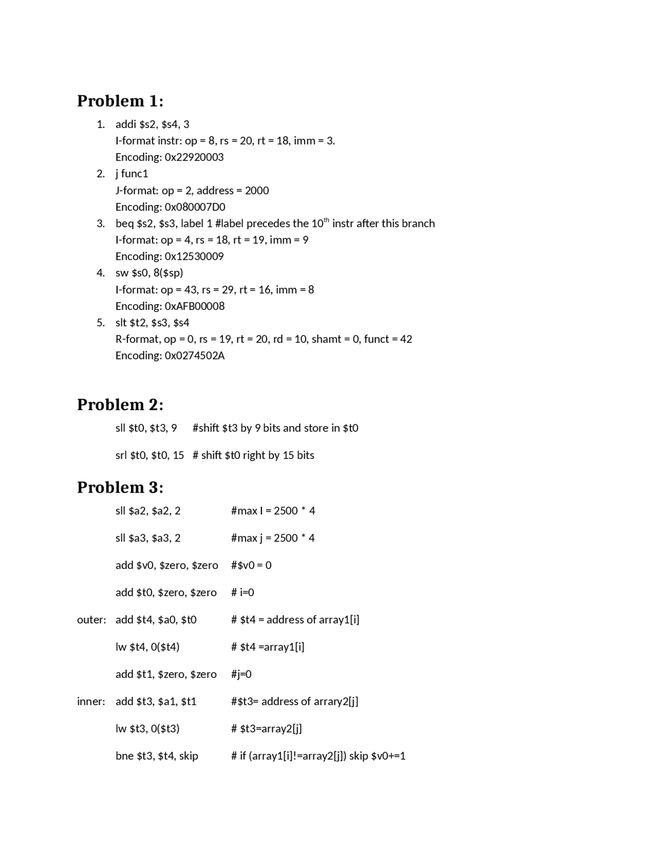 Practice Problem Set 2 Computer Organization I Cda 3100 Docsity