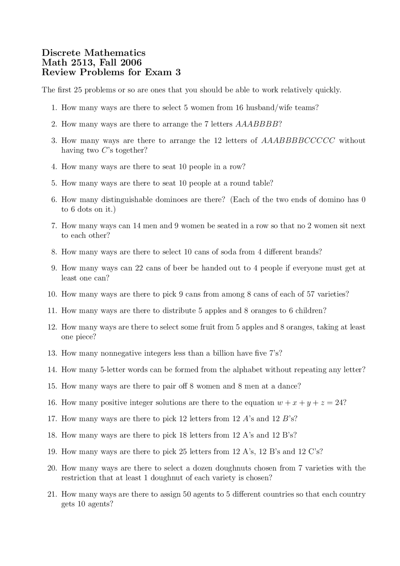 61 Questions On Discrete Mathematical Structures Examination 3 Math