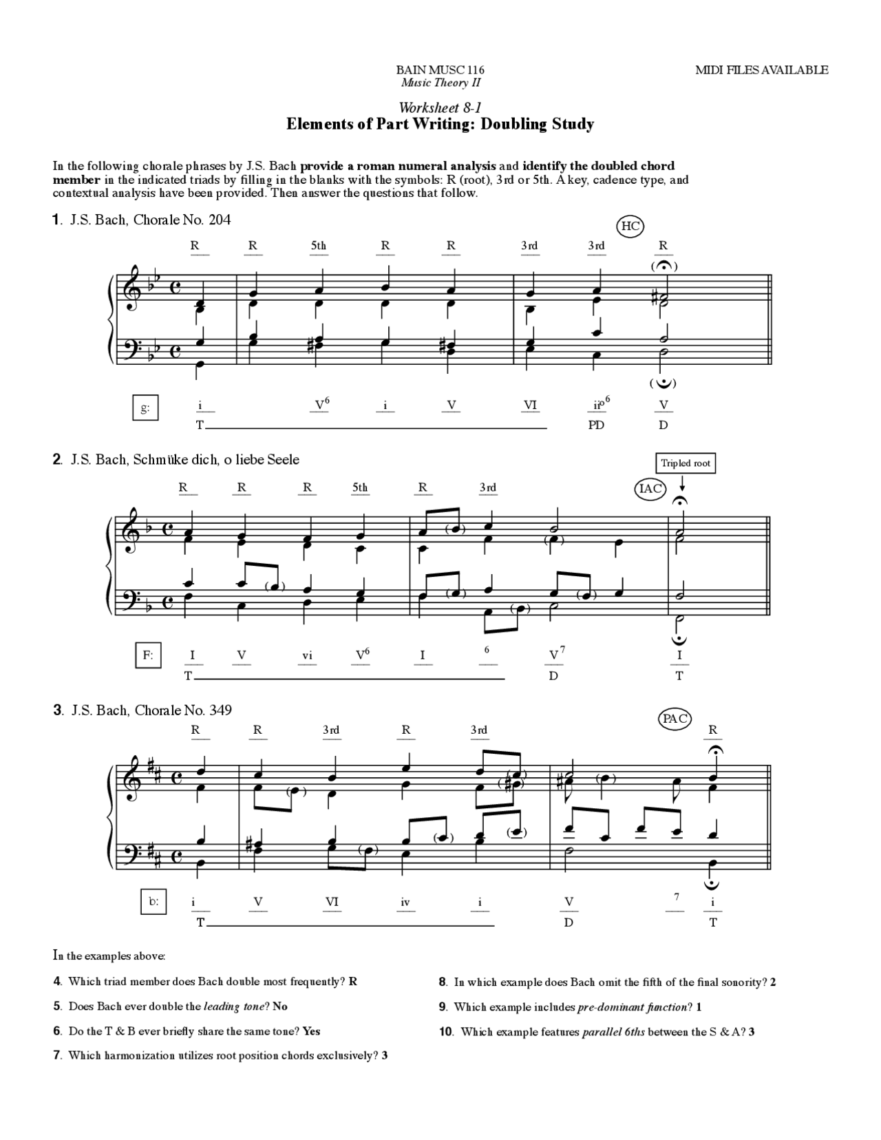 Elements Of Part Writing Music Theory Ii Final Examination Musc