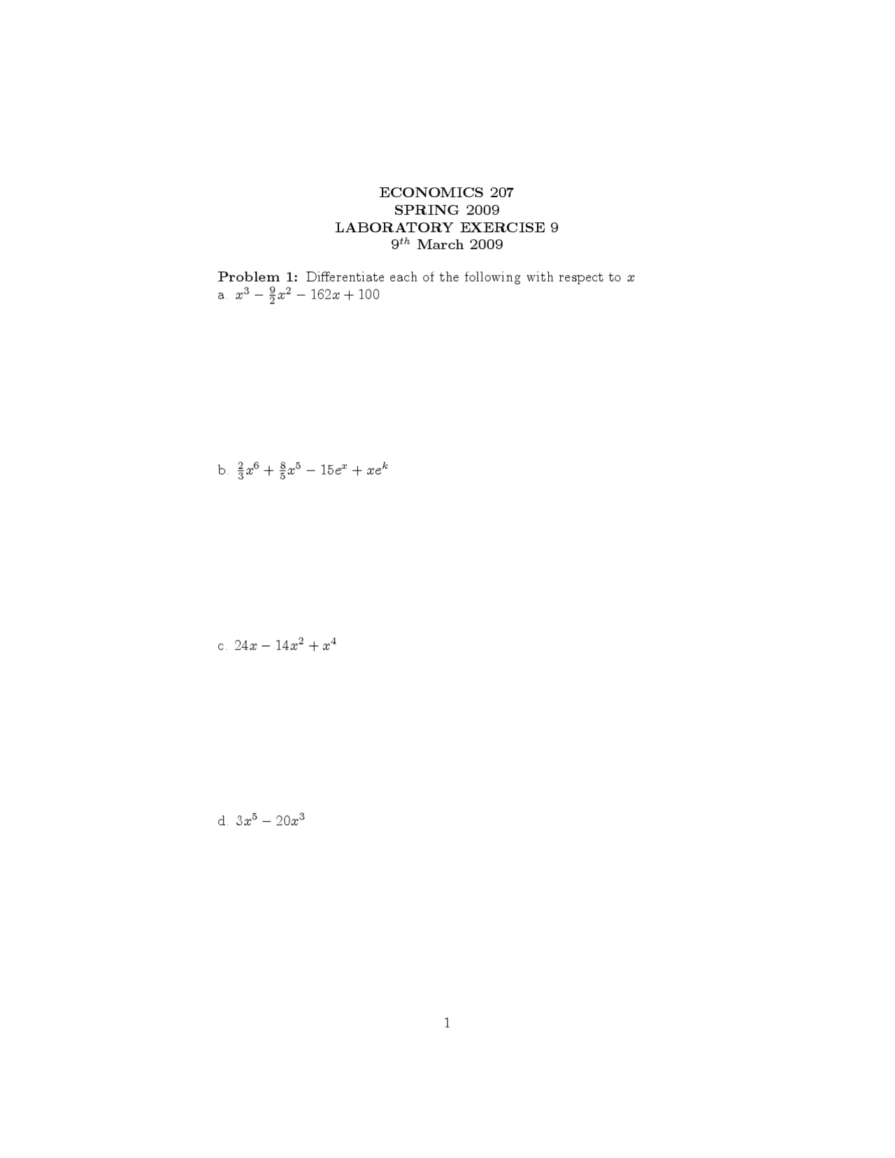 Application Of Economic Optimization Laboratory Exercise 9 Econ 207