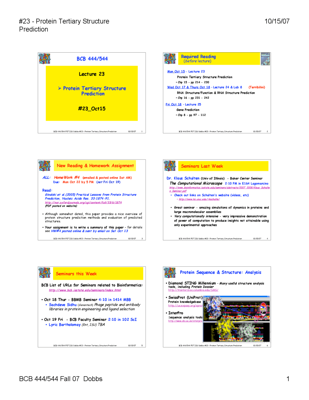Protein Tertiary Structure Prediction Lecture Slides Bcb 444 Docsity