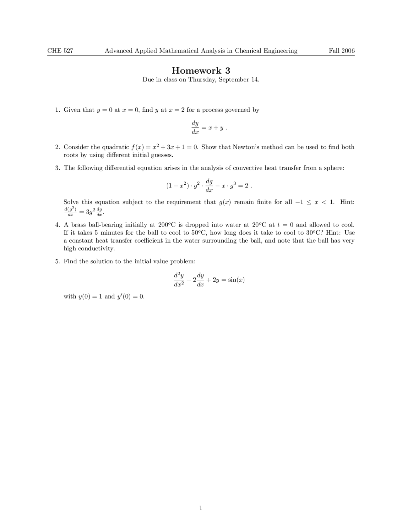 5 Problems On Advanced Applied Mathematical Analysis Assignment Che