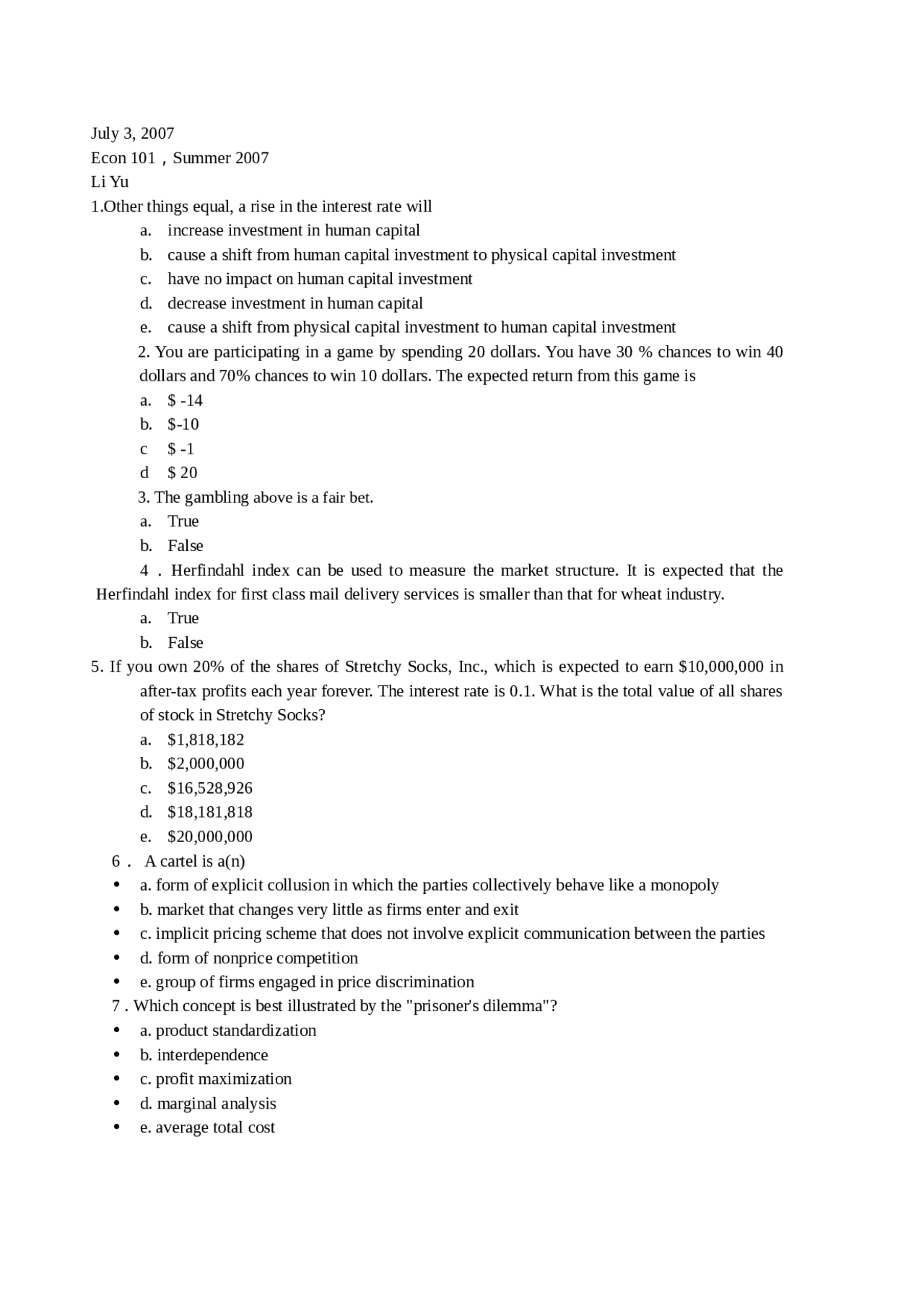 Principles Of Microeconomics Practice Problems Econ 101 Docsity