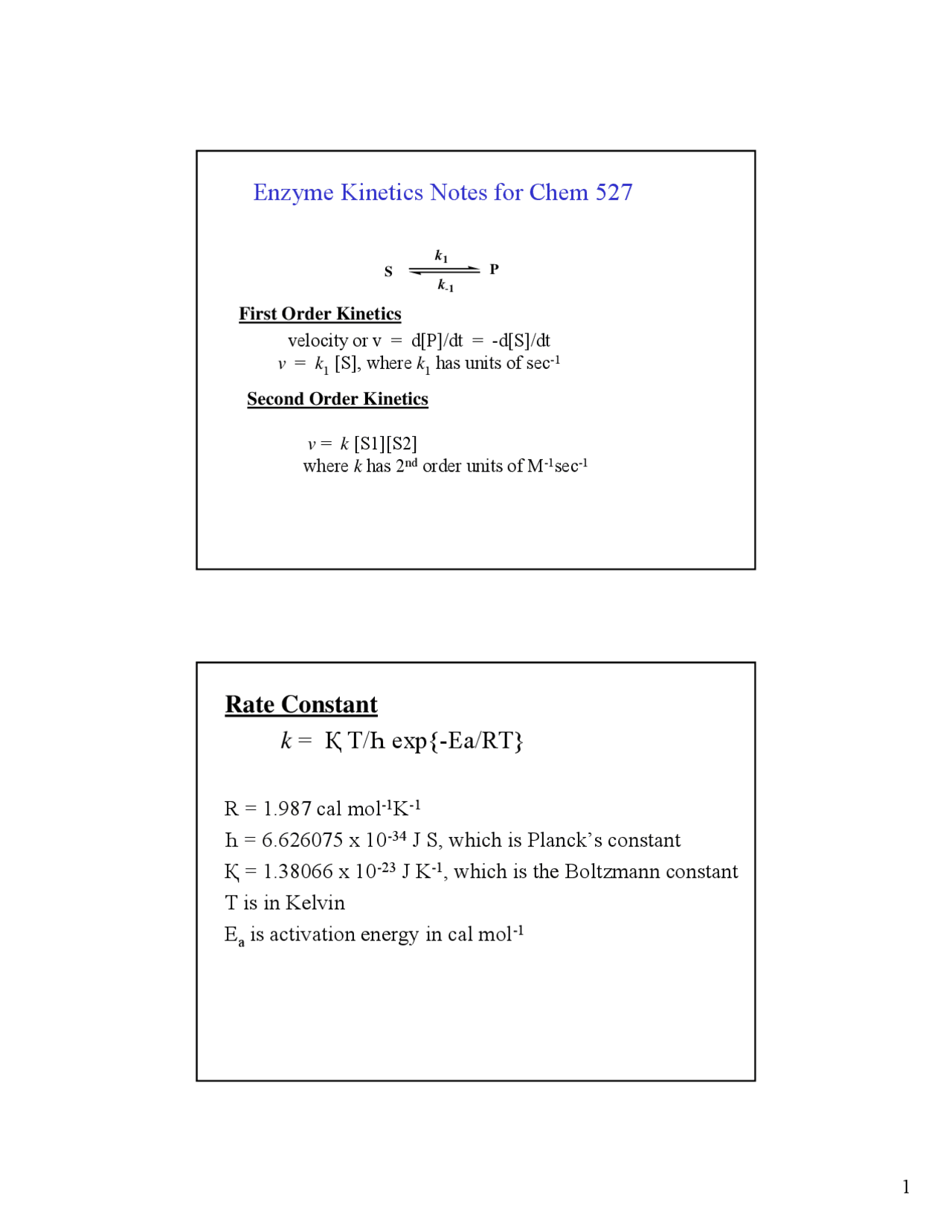 Lecture Slides On Enzyme Kinetics Chem 527 Docsity