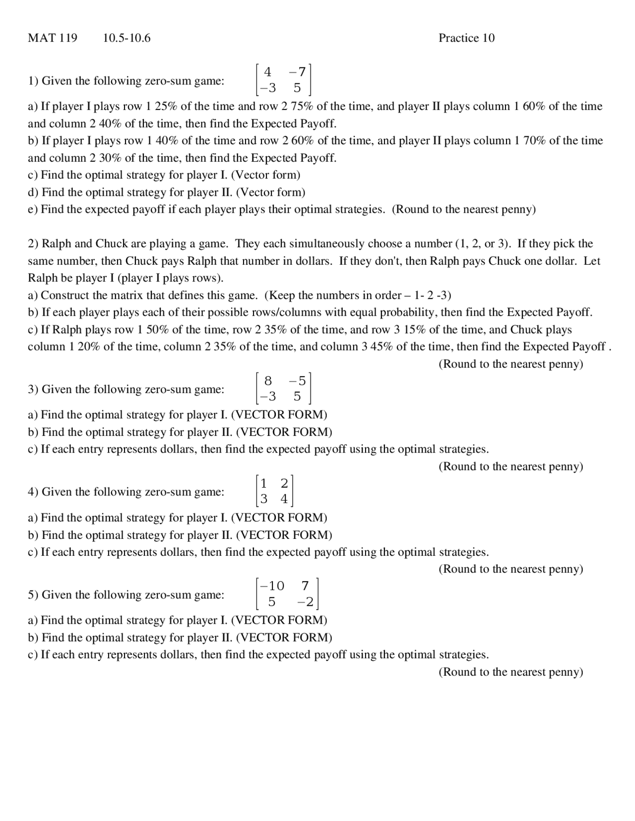 Practice Questions Solutions For Finite Mathematics Mat 119 Docsity