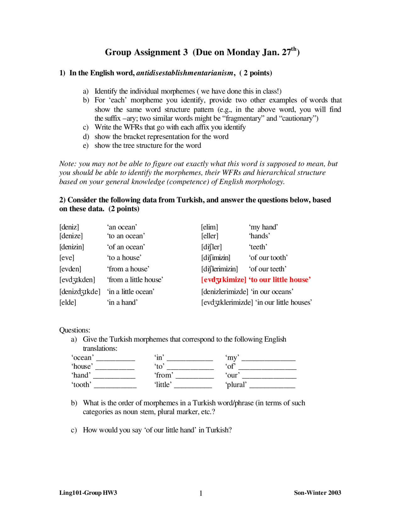Assignment 3 Introduction To Linguistics I Ling 101 Docsity