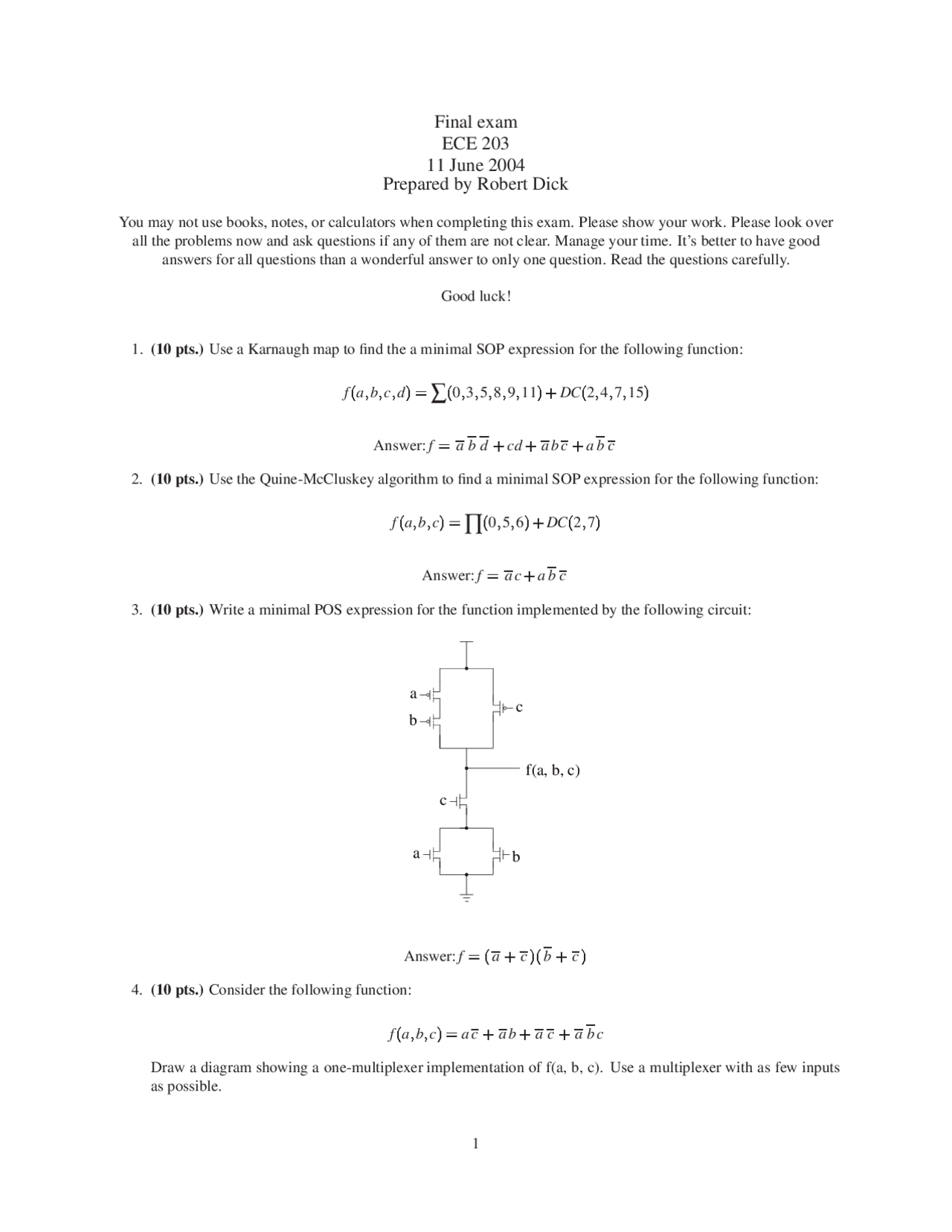 Final Exam With 8 Questions Discrete Mathematics Eecs 203 Docsity