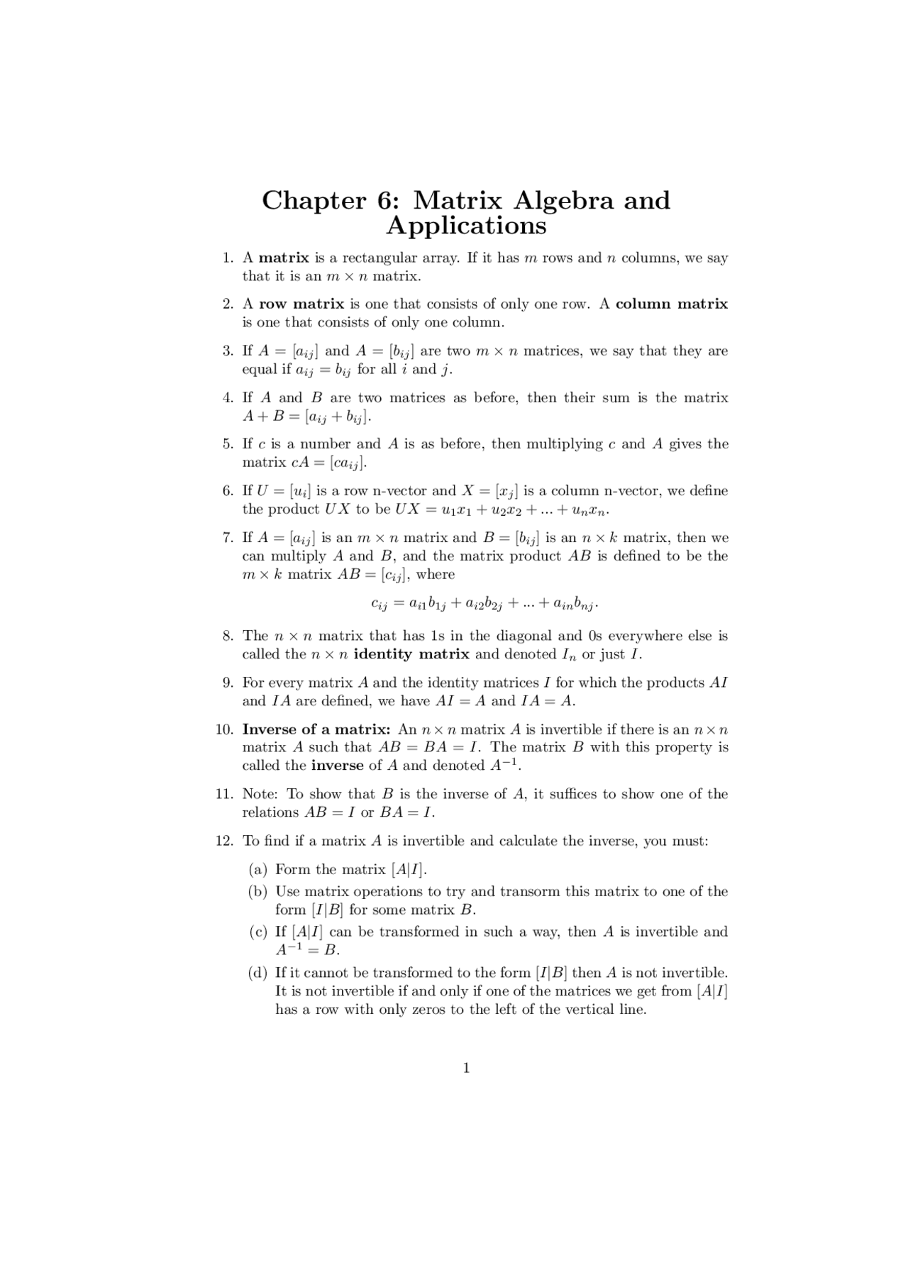 Matrix Algebra and Applications - Study Guide | MATH 210 - Docsity