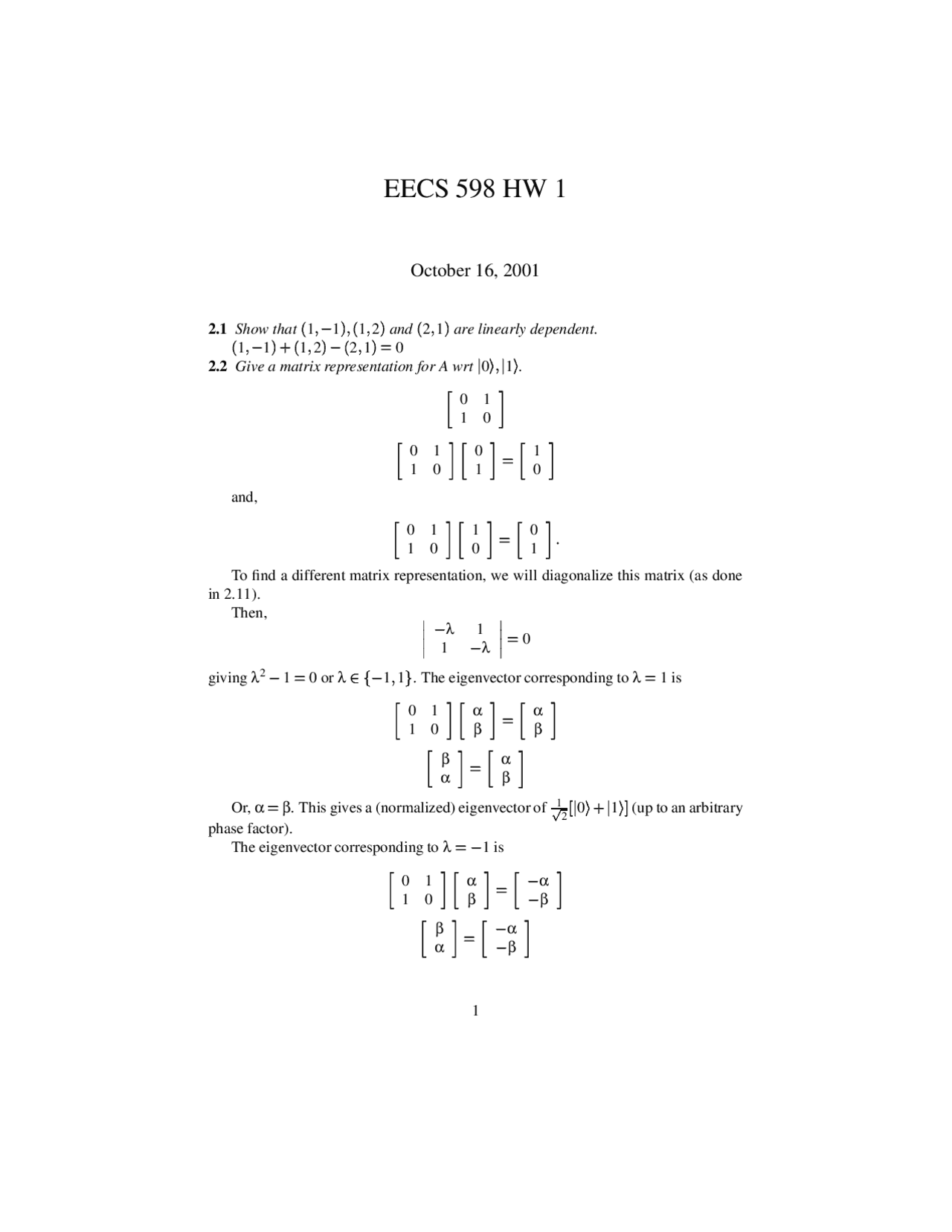 Solution Key For Homework 1 Statistical Learning Theory 2001 Eecs 598 Assignments