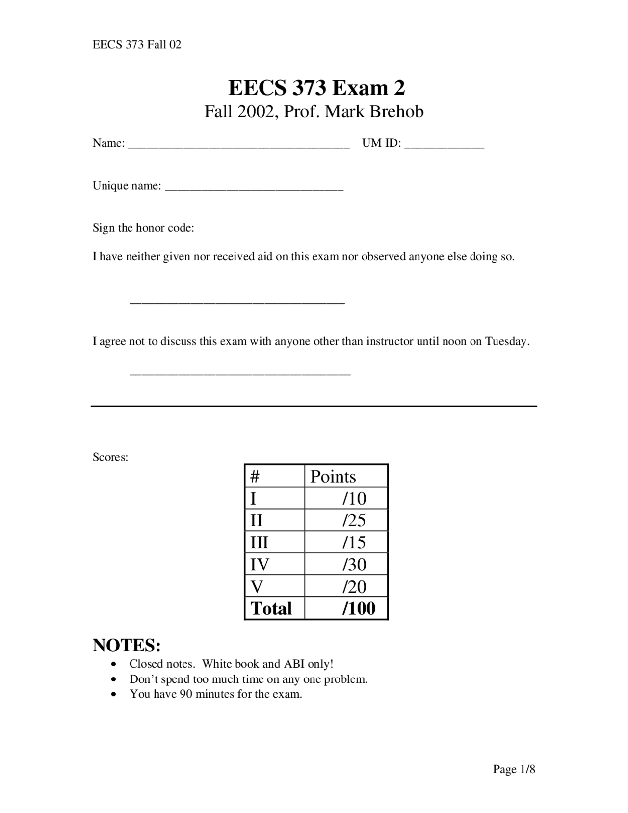 Exam 2 Microprocessor System Fall 2002 Eecs 373 Docsity