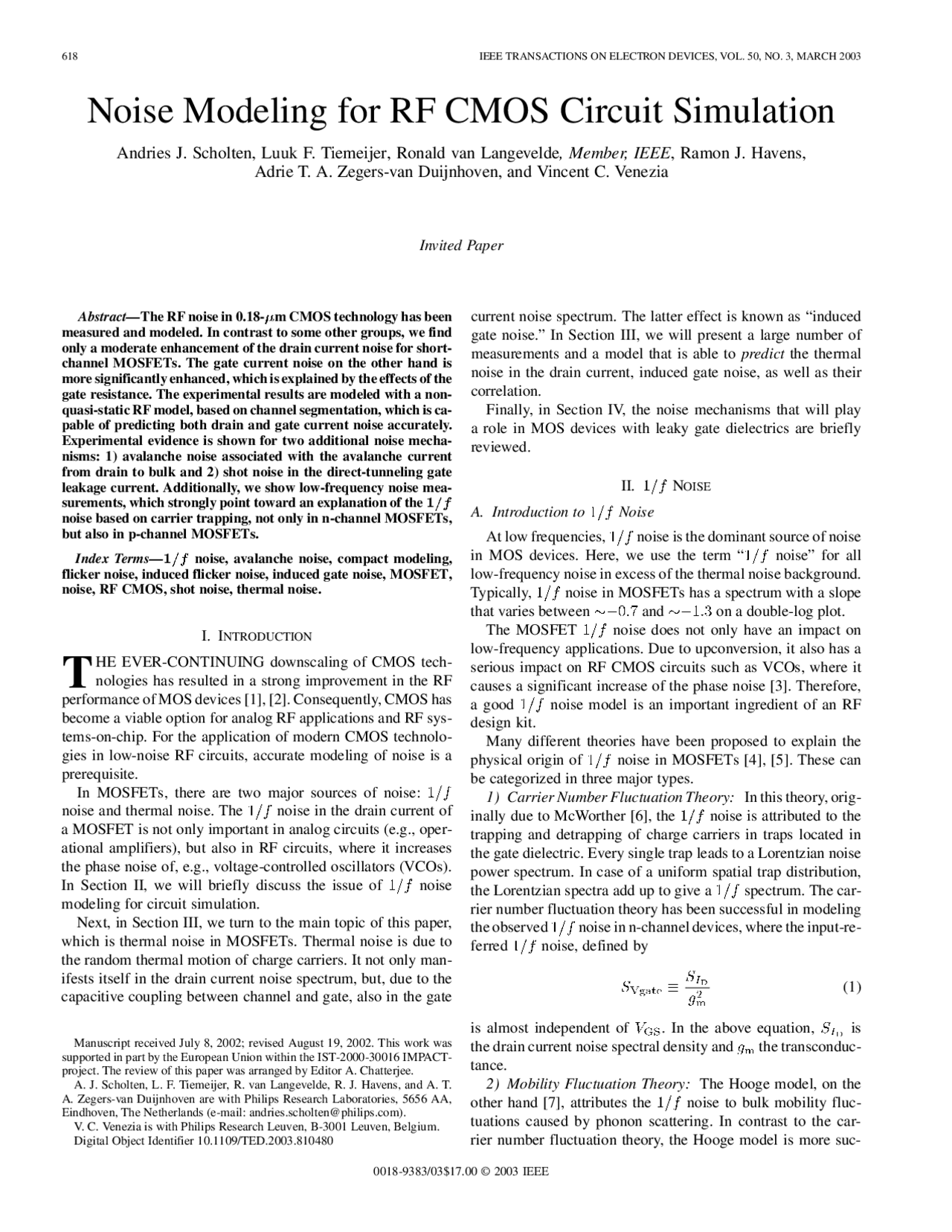 Noise Modeling For Rf Cmos Circuit Simulation Paper The 100 Docsity