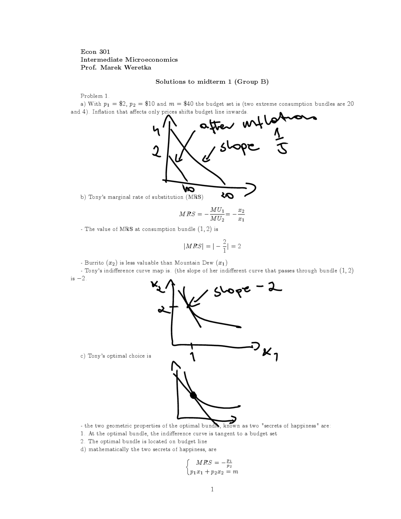 Solutions To Midterm 1 Intermediate Microeconomic Theory Econ 301