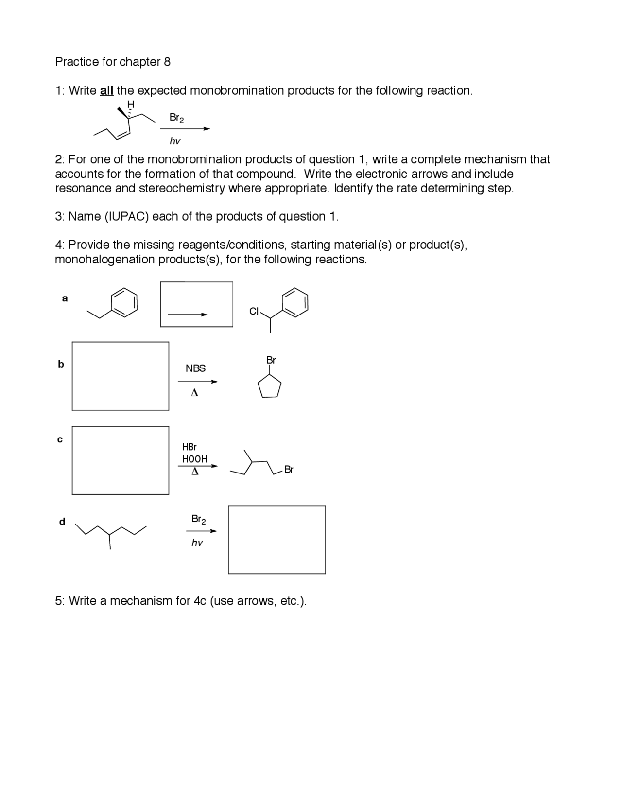 5 Practice Problems on Organic Chemistry I - Homework Assignment | CHEM ...