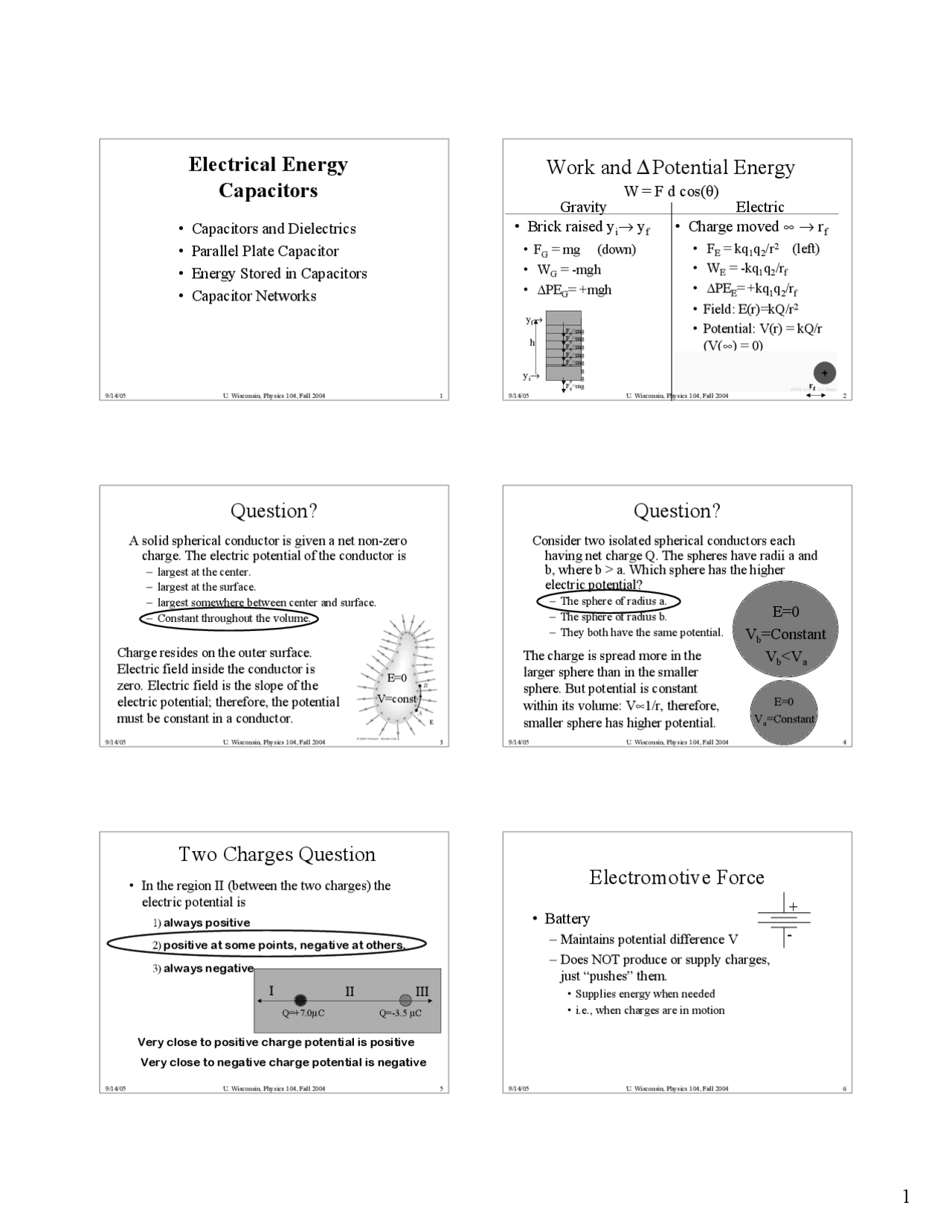 Lecture Slides On Electrical Energy Capacitors Physics 104 Docsity