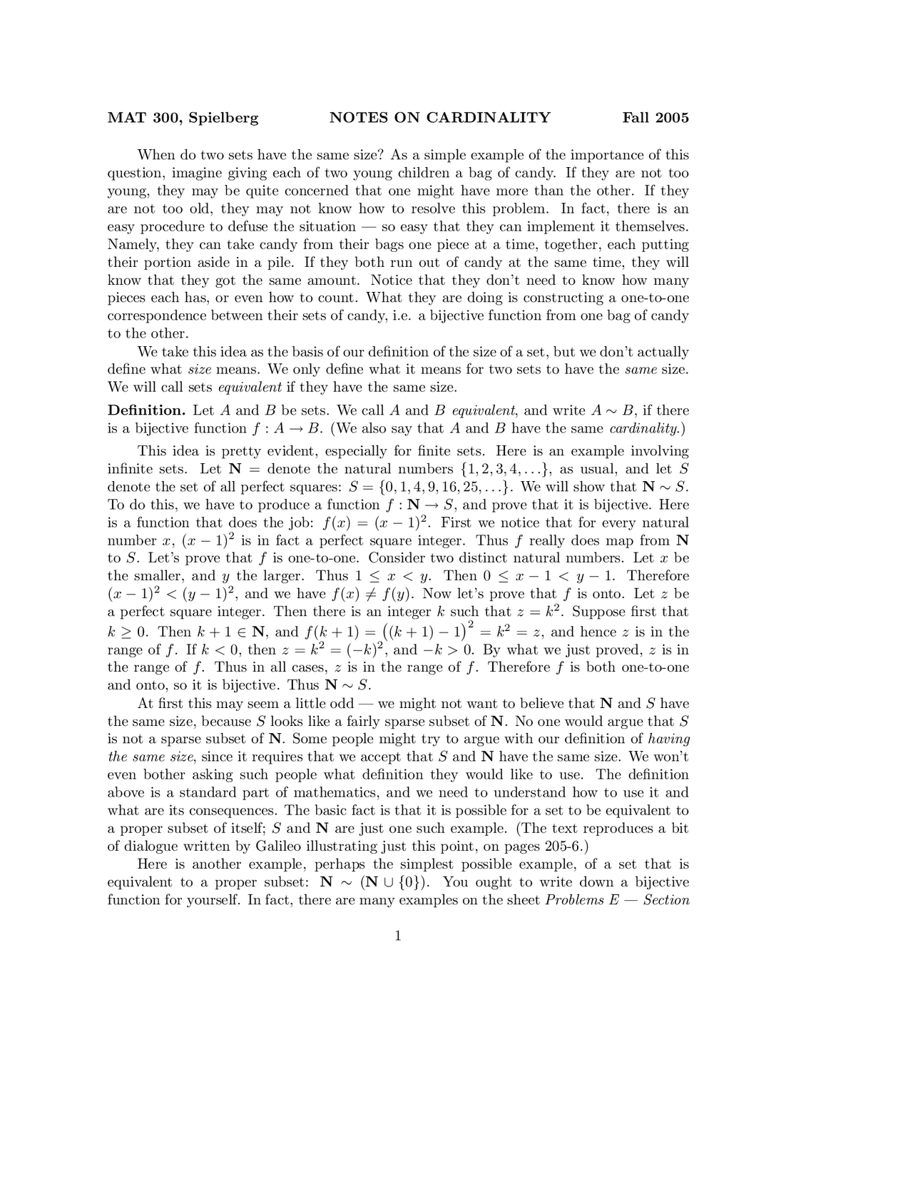 Notes On Cardinality In Mathematical Structures Mat 300 Docsity