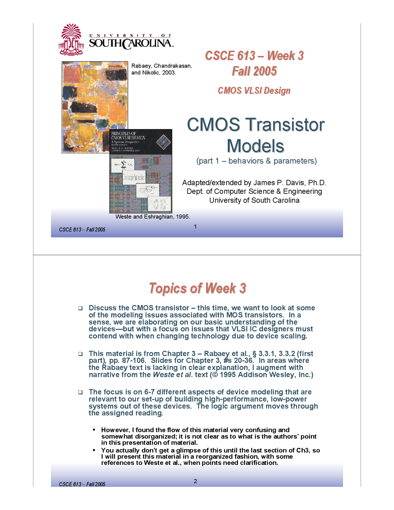 Cmos Transistor Models Lecture Slides Csce 613 Docsity