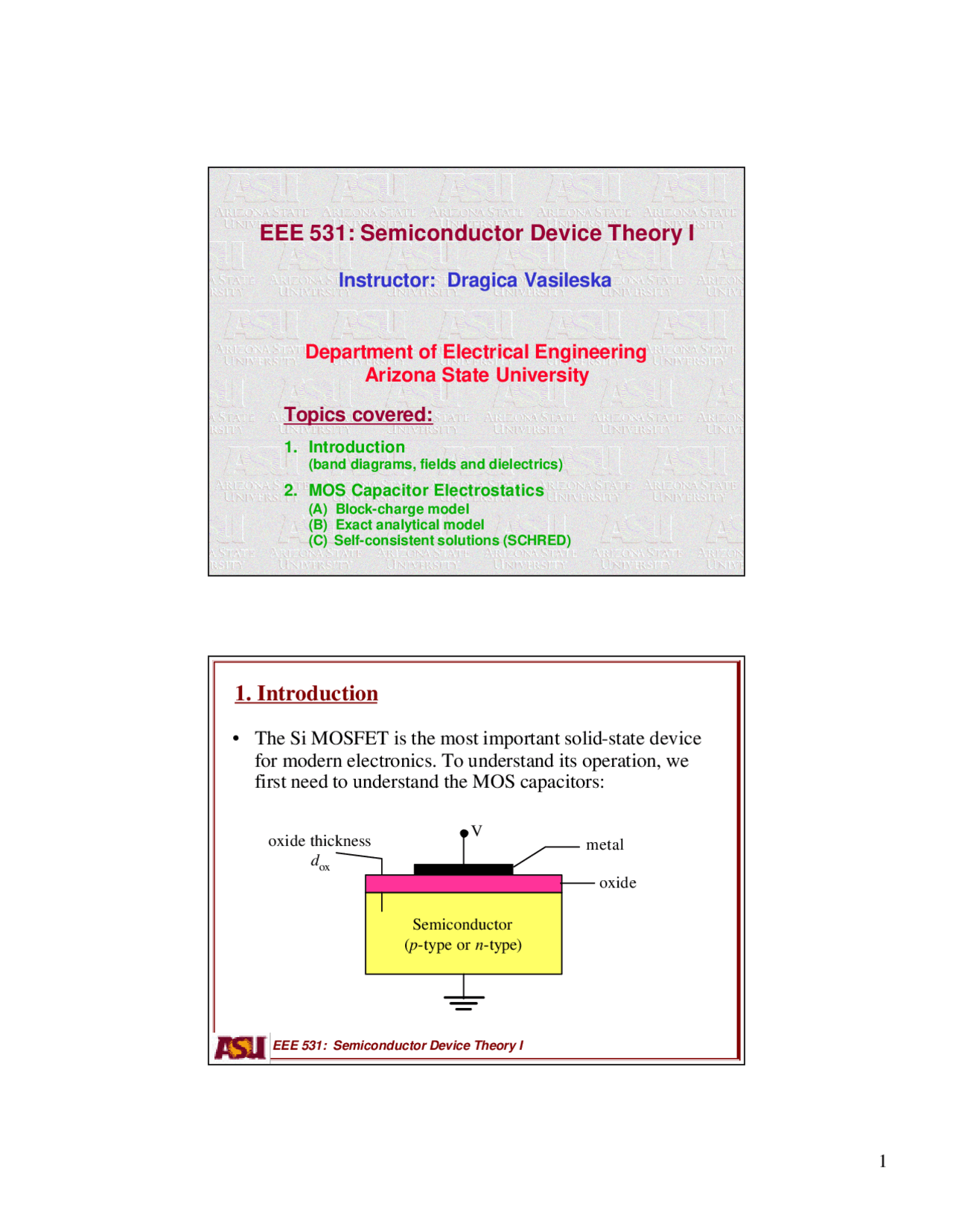 Introduction Mos Capacitor Electrostatics Eee 531 Docsity