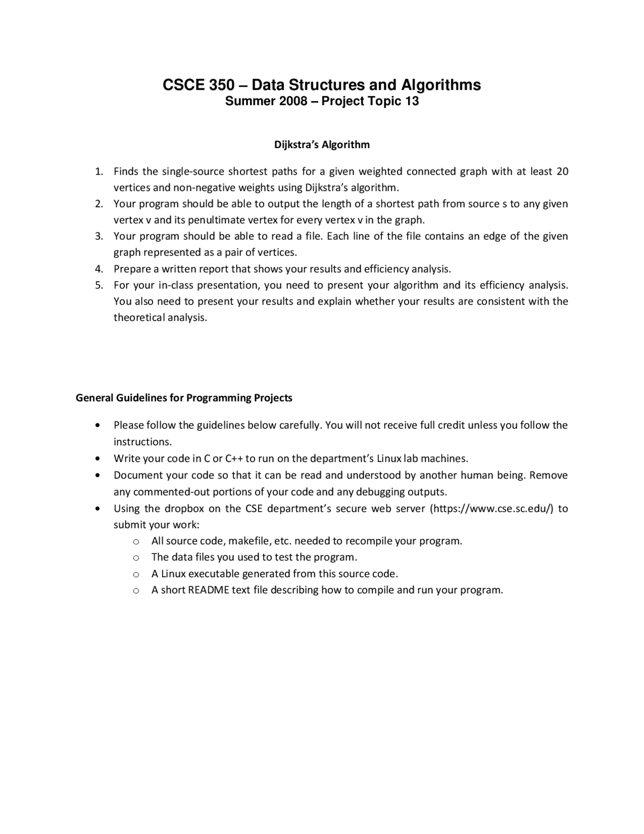 Dijkstra S Algorithm Data Structure And Algorithms Project 13 Csce 350 Docsity