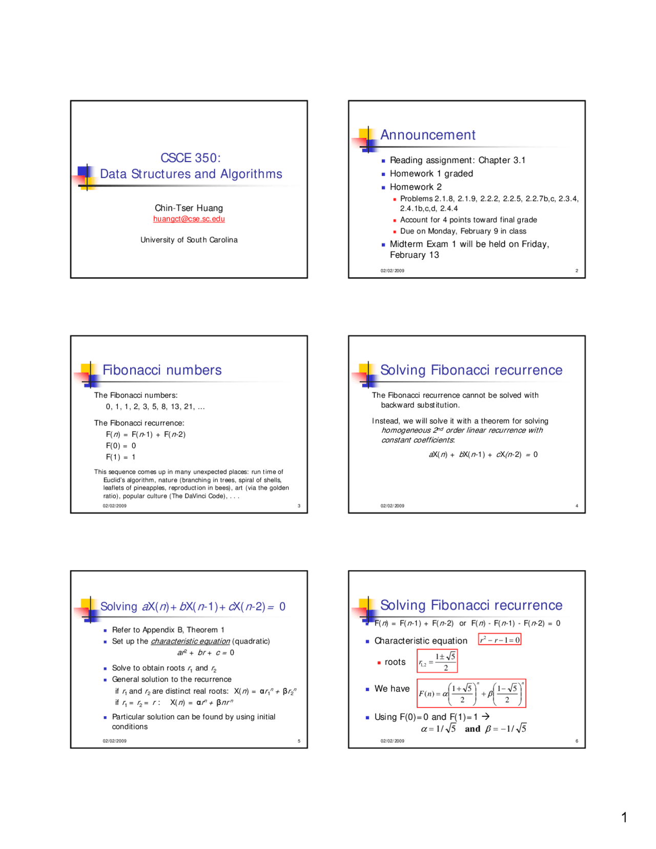 Fibonacci Numbers Lecture Slides Csce 350 Docsity