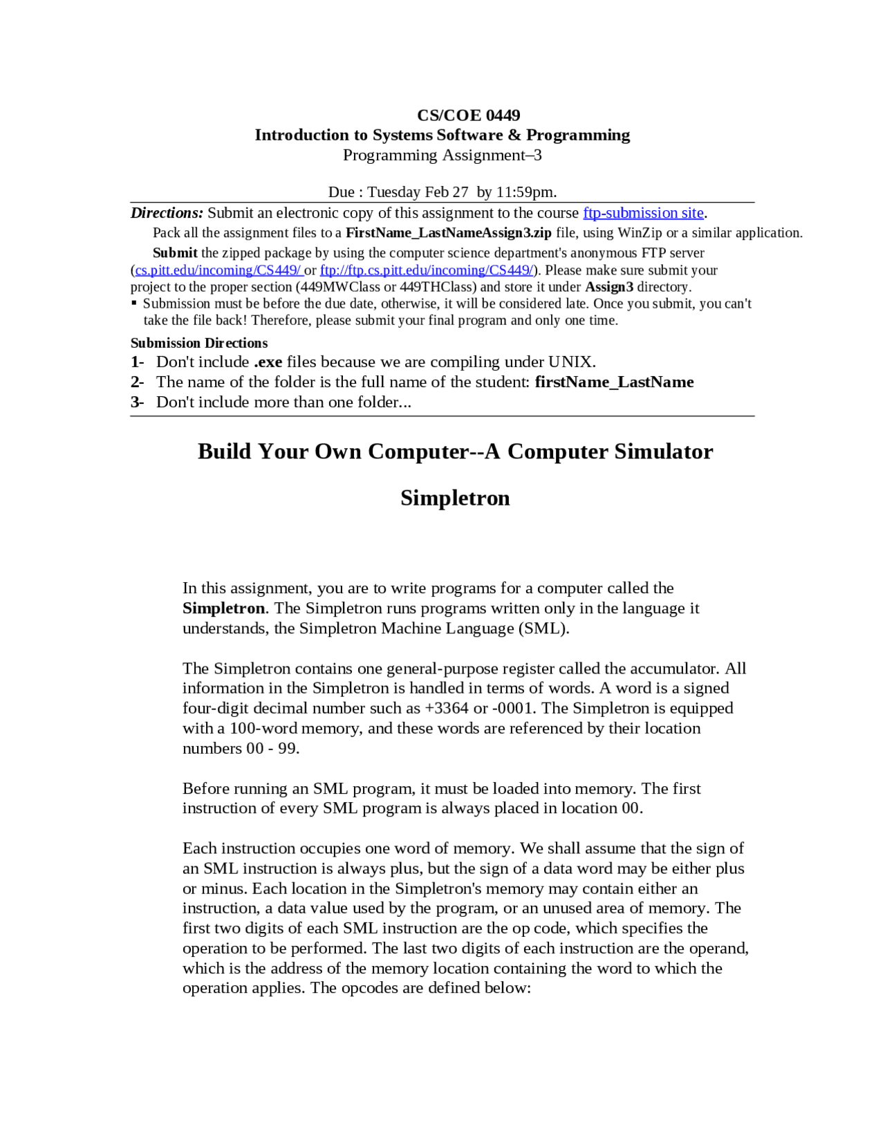 Simpletron Simulator Assignment 3: Writing Programs in Simpletron Language | Assignments ...