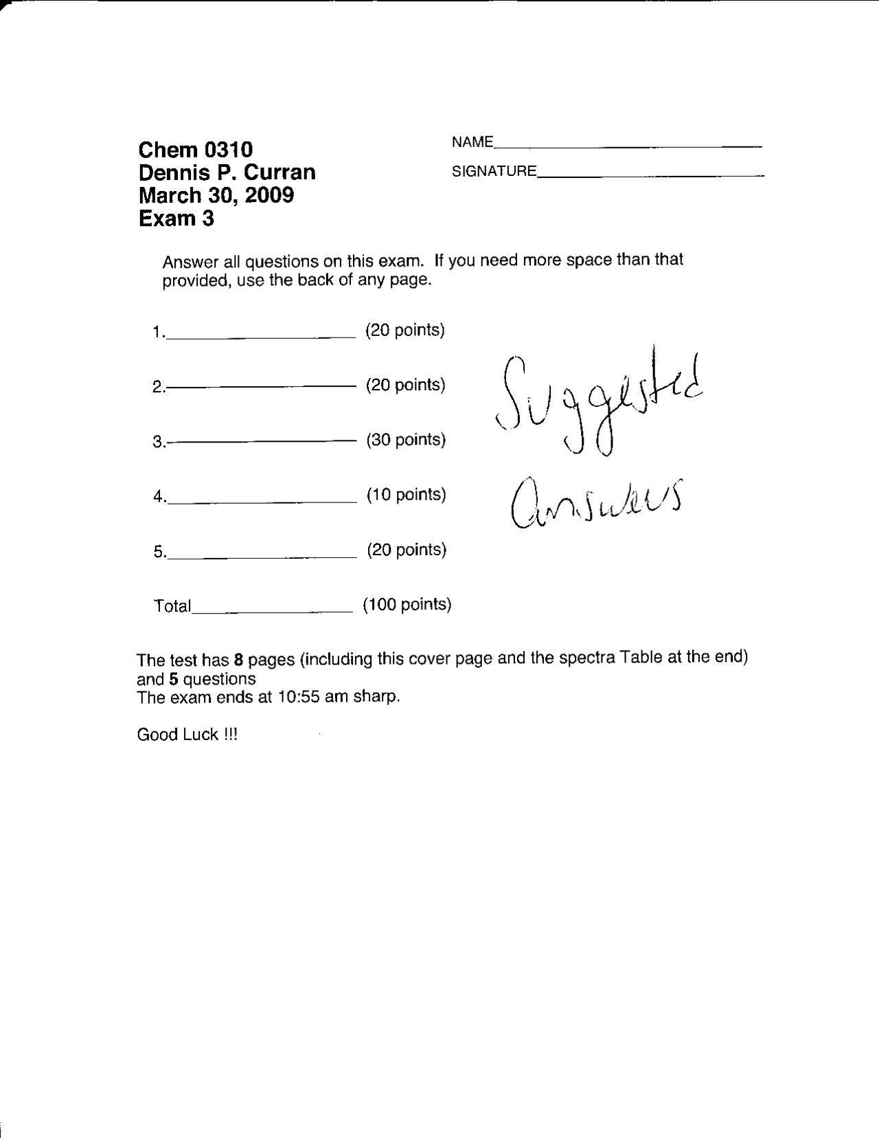 Practice Exam 3 With Answer Key Organic Chemistry Chem 0310 Docsity