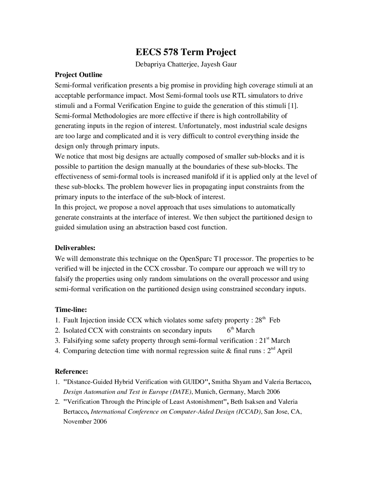 Semi Formal Verification Term Project Outline Eecs 578 Docsity