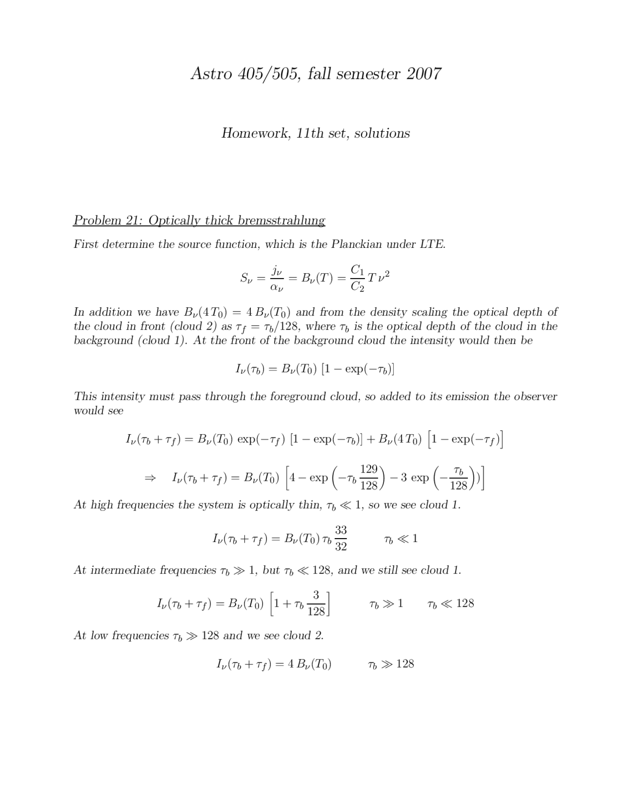 Homework 11 With Solutions Astrophysical Cosmology Astro 405 Docsity