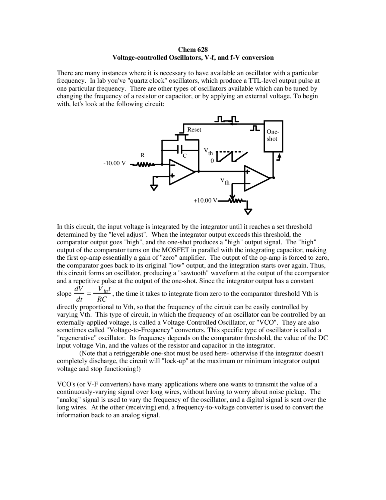 Voltage-Controlled Oscillators, V-F and F-V Conversion | CHEM 628 - Docsity
