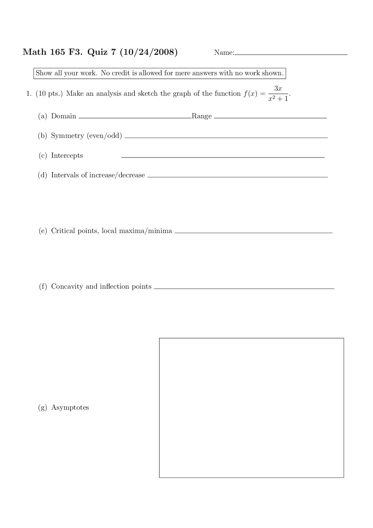 Quiz 7 Sample Questions Calculus I Math 165 Docsity