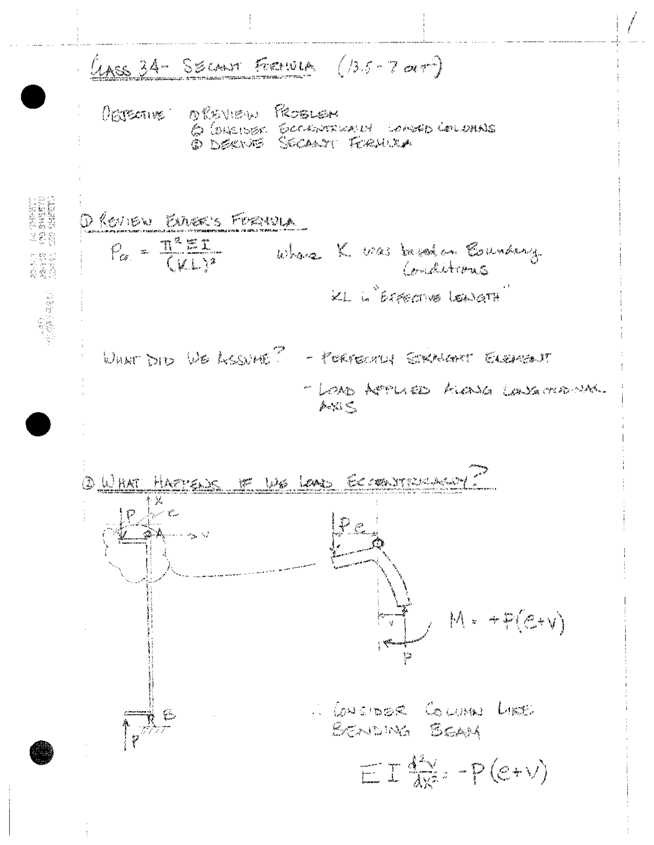 Secant Formula, Review Euler Formula - Solid and Structural Mechanics ...