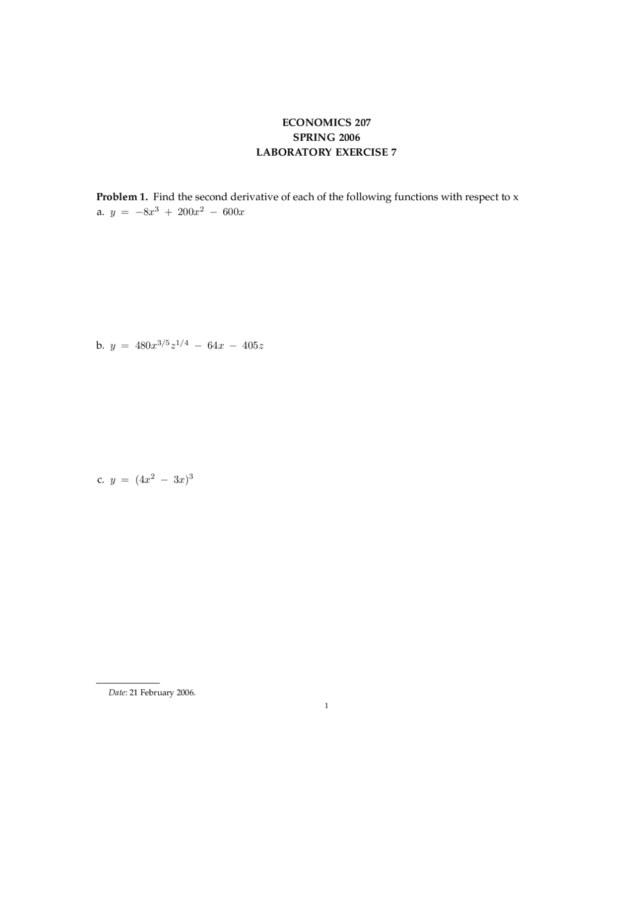 Laboratory Exercise 7 Problems Applied Economics Optimization Econ