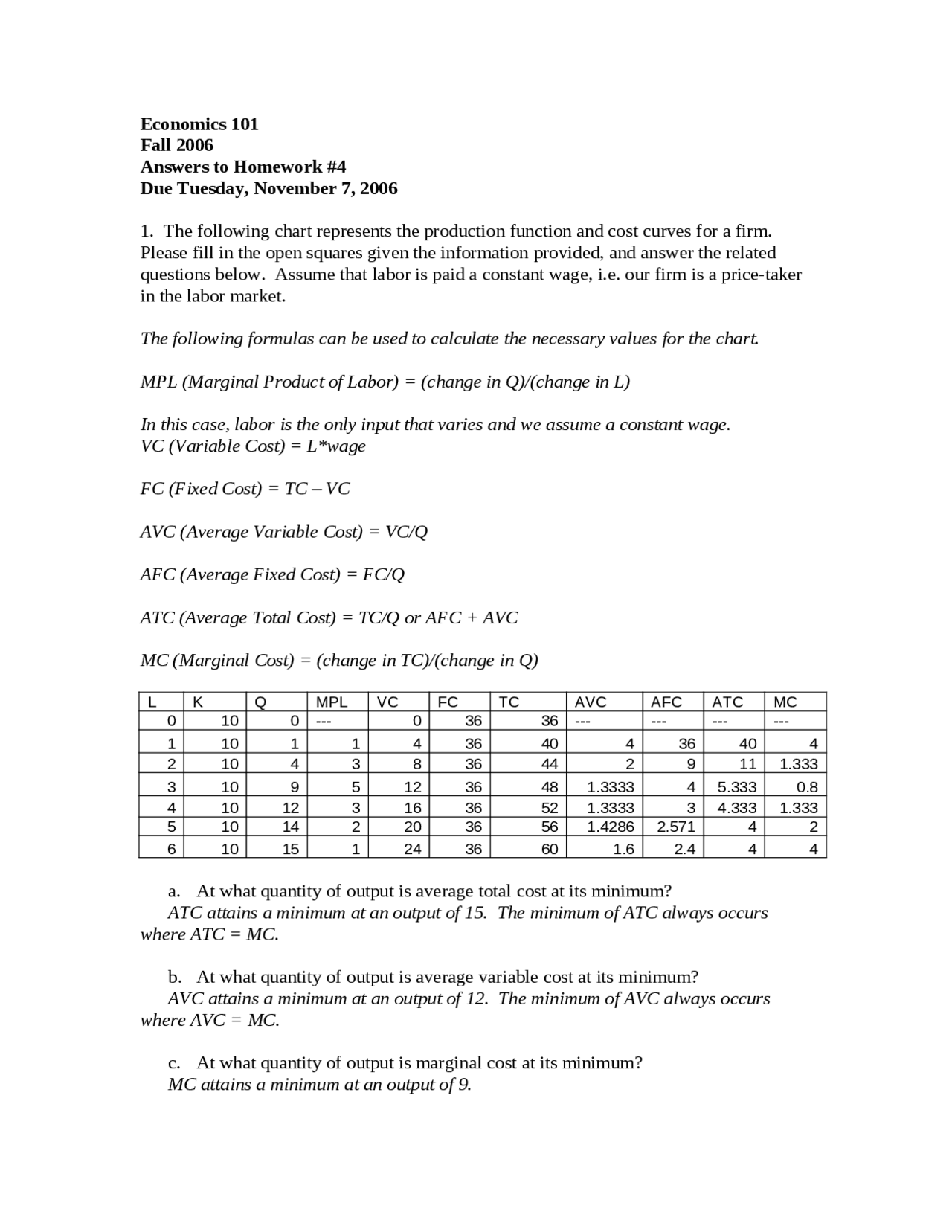 Solutions For Assignment Iv Principles Of Microeconomics Econ 101
