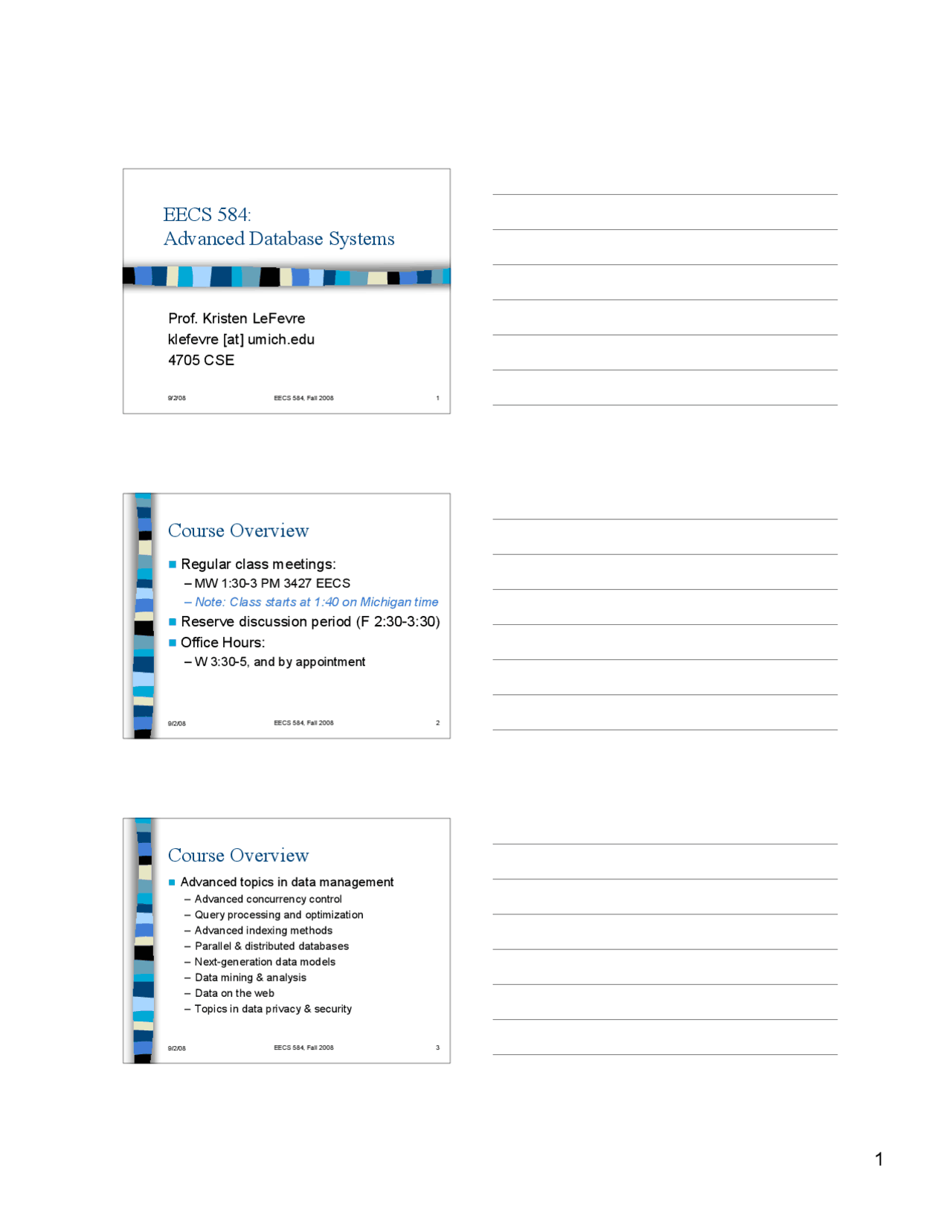 Advanced Database Systems Papers And Review Lecture Slides Eecs 584 Docsity