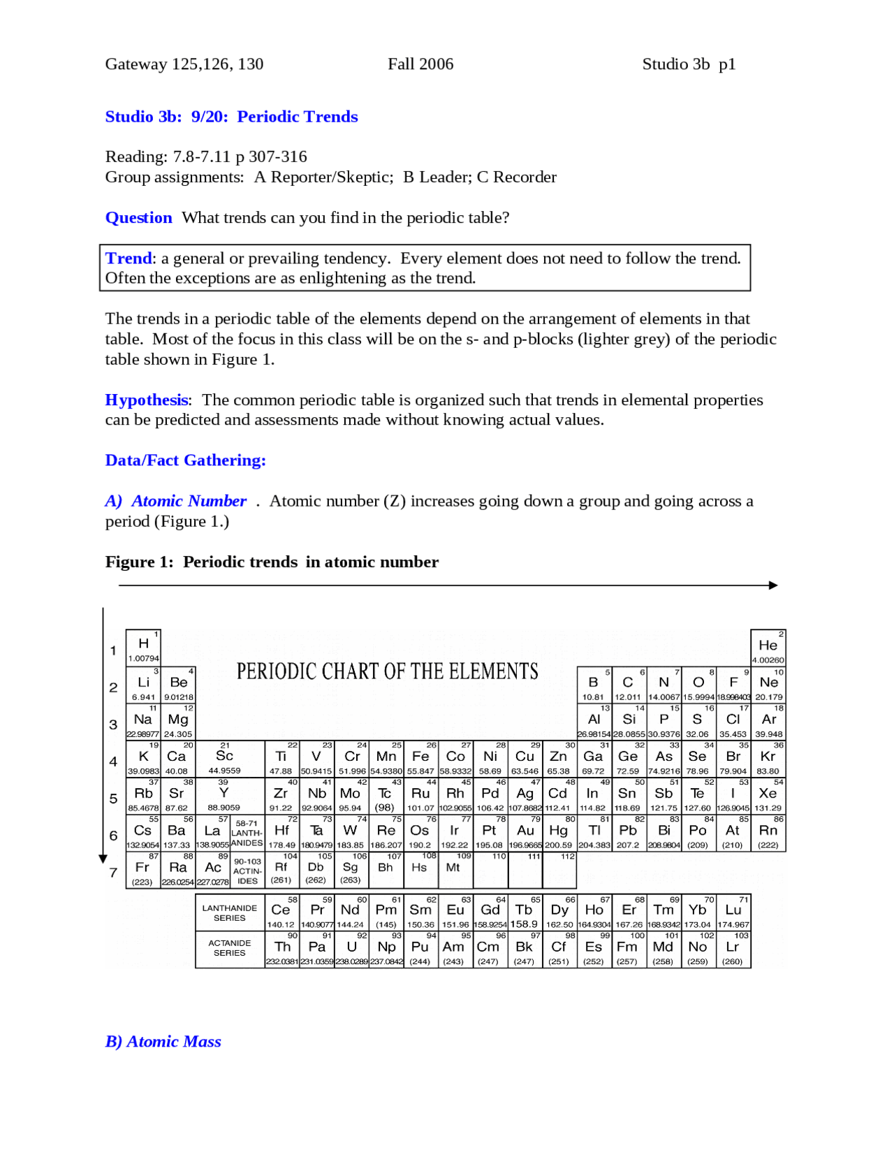Periodic Trends Procedure To Plasma Assignment 3 Si 786 Docsity
