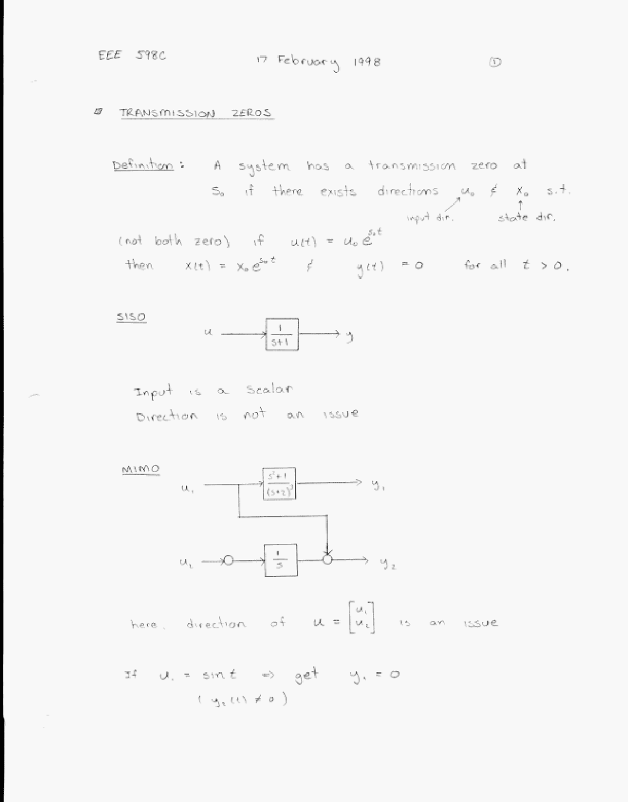 Transmission Zeros Handwritten Notes Eee 598 Docsity