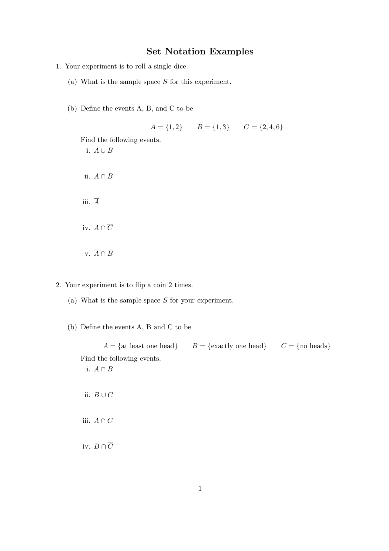 Introduction to Theory Probability - Set Notation Examples | STAT 341 ...