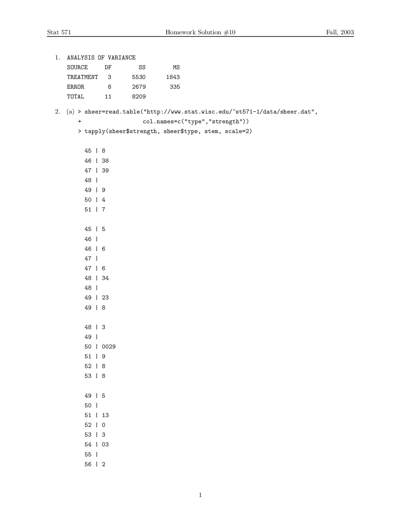 Homework 10 Solution Statistical Methods For Bioscience I Stat 571