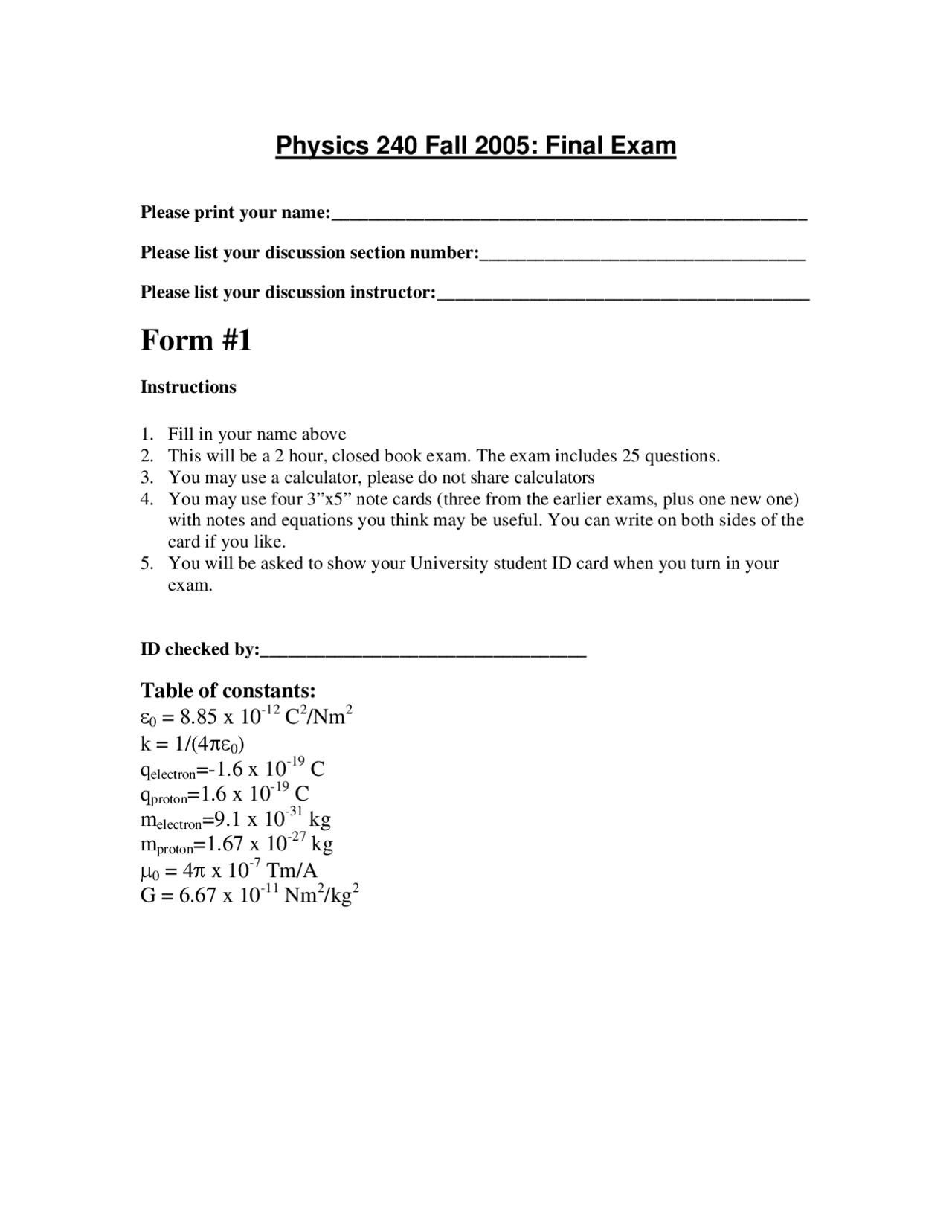 Final Examination Problems - General Physics II | PHYSICS 240 - Docsity