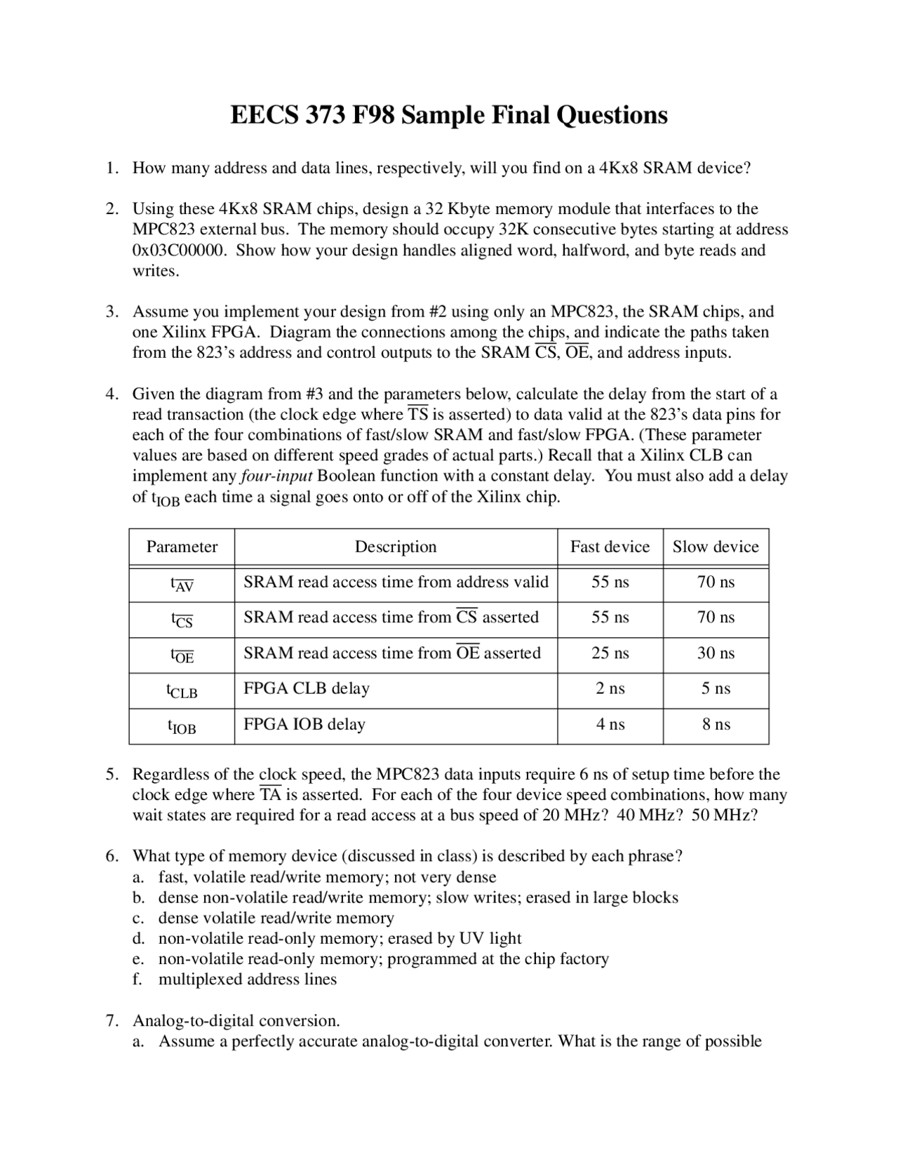 Sample Final Questions Design Of Microprocessor Based Systems Eecs