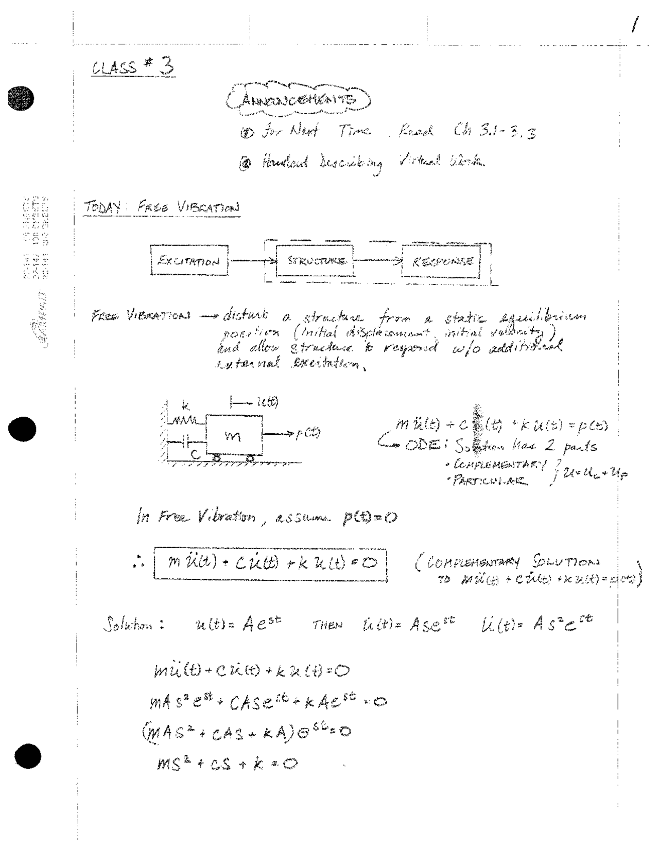 Free Vibration Structural Dynamics Handout Cee 511 Docsity
