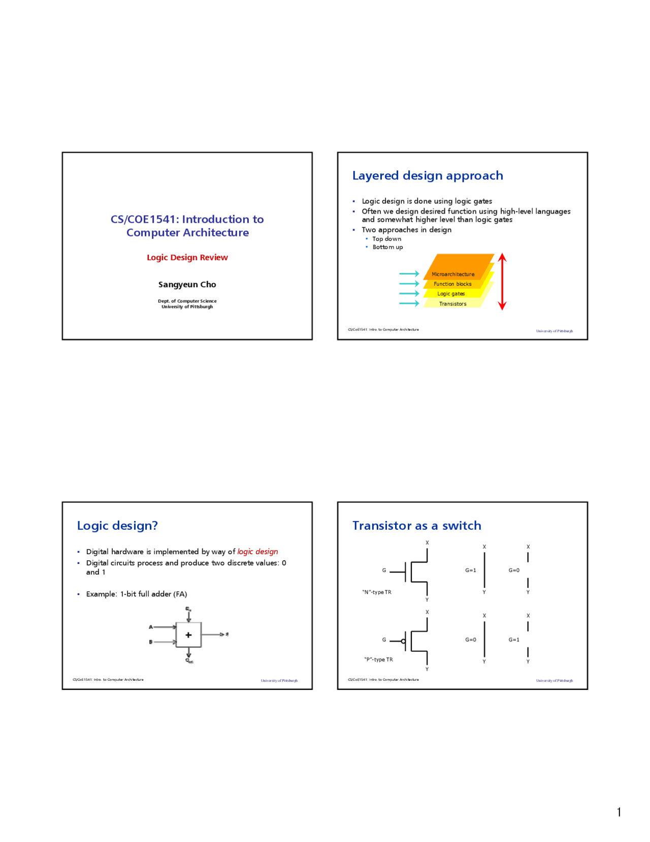 Logic Design Review - Lecture Slides | CS 1541 - Docsity