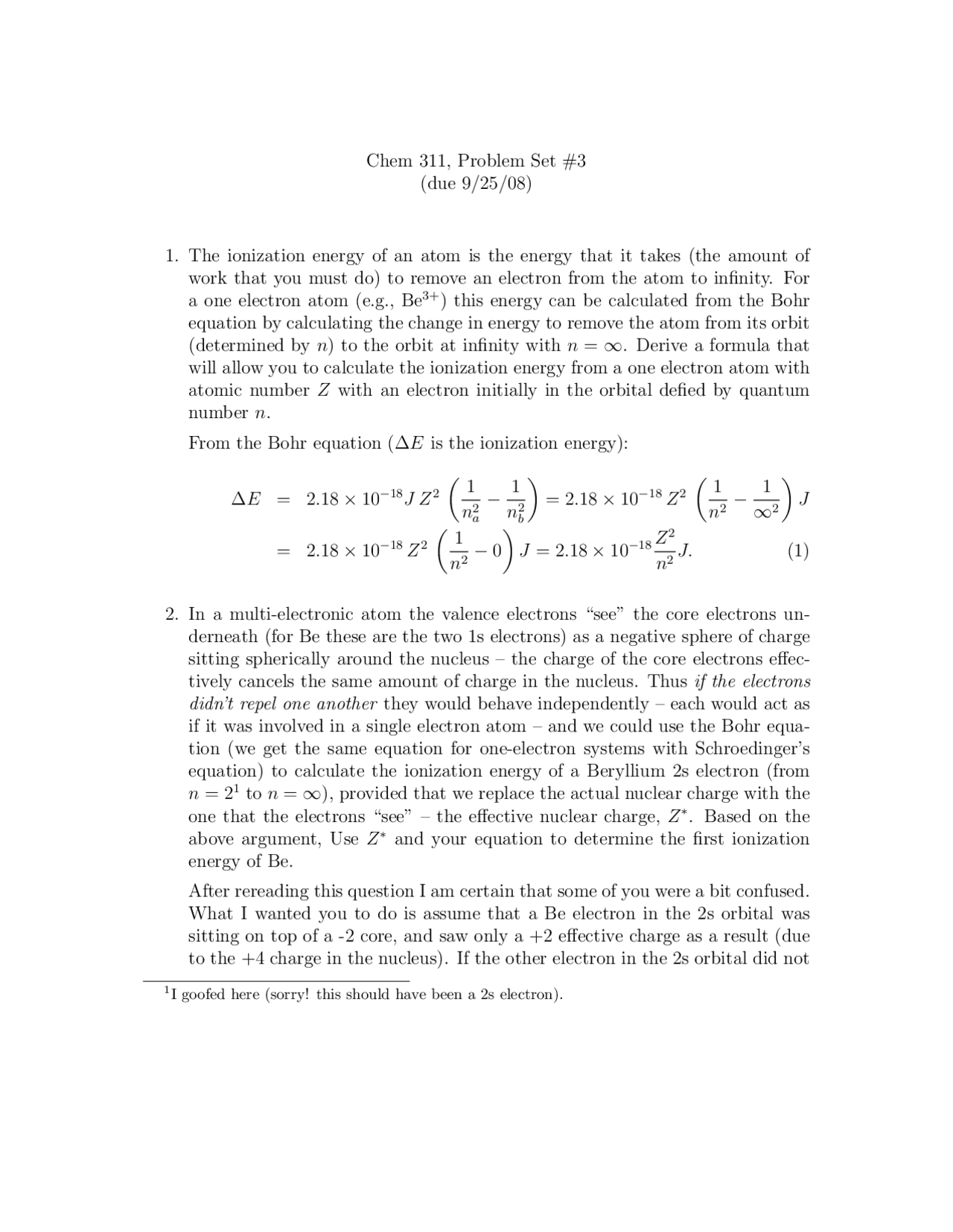 Problem Set 3 Introduction To Inorganic Chemistry Chem 311 Docsity