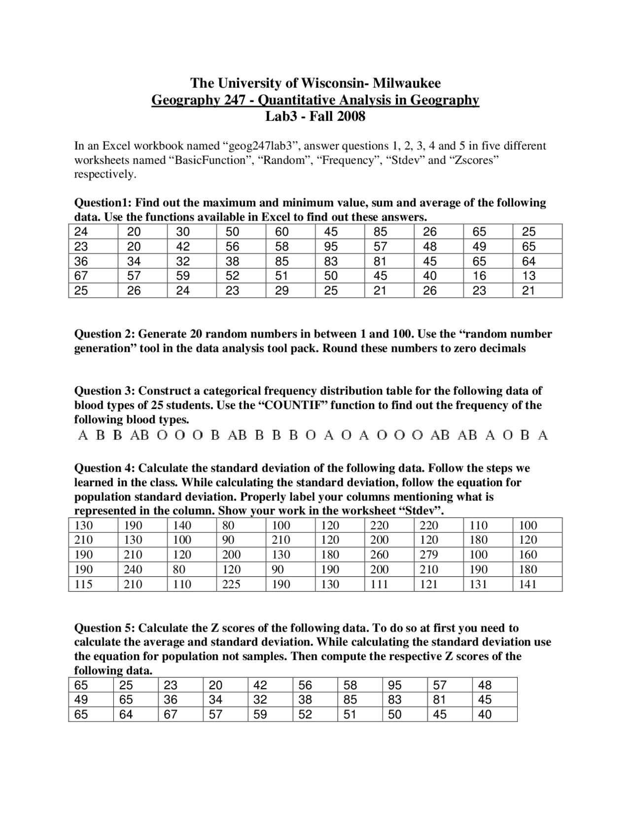 Quantitative Analysis In Geography Lecture Notes Geog 247 Docsity