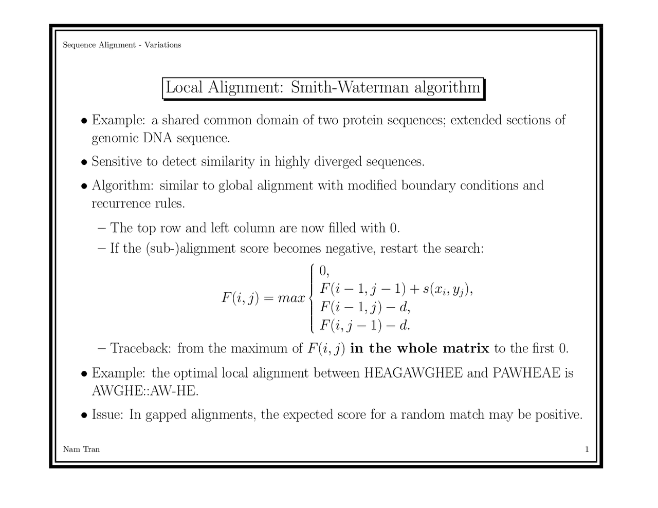 Sequence Alignment - Variation - Image Processing and Analysis | CSE 591 - Docsity