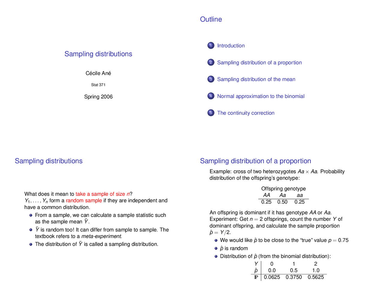 Sampling Distributions Lecture Slides Stat 371 Docsity