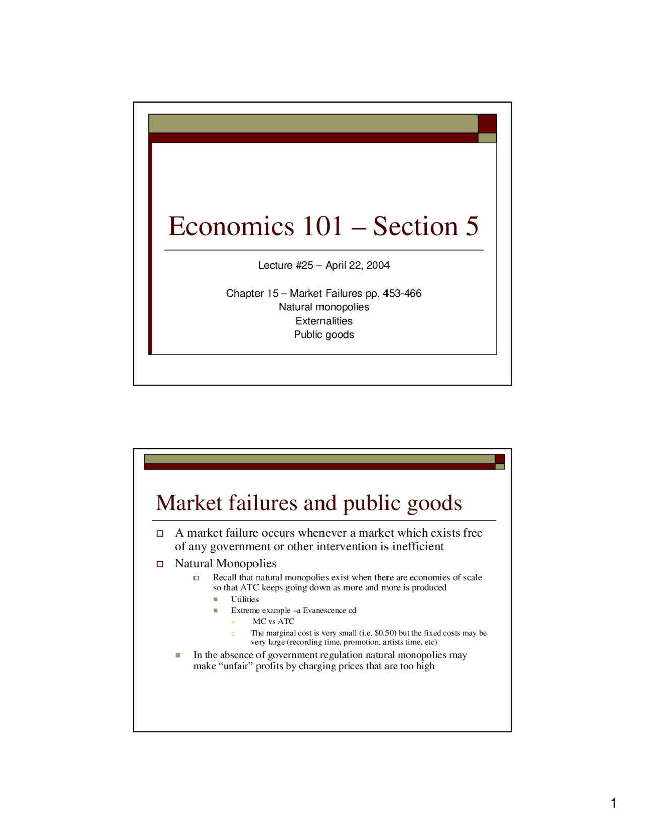 Market Failures - Lecture Slides | ECON 101 - Docsity