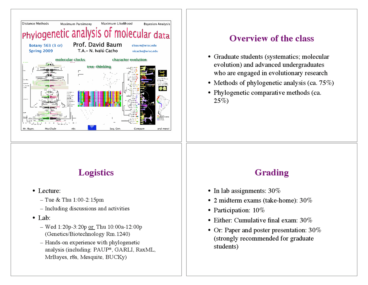 Methods of Phylogenetic Analysis - Lecture Slides | BOTANY 563 - Docsity